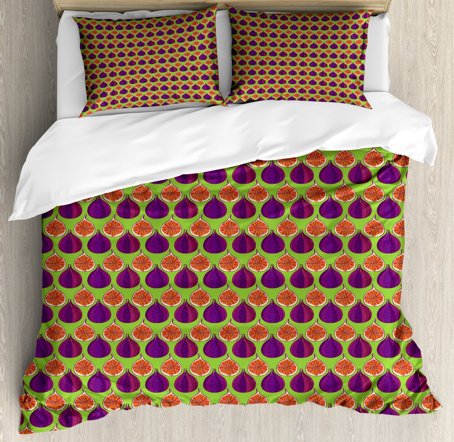 Fruit Duvet Cover Set Queen Size, Pattern with Fig Slices Subtropical ...