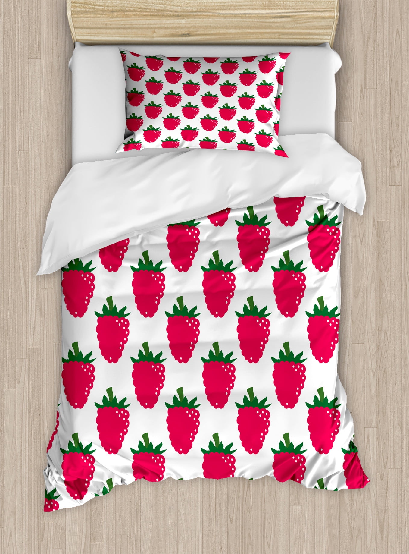 Fruit Duvet Cover Set, Repetitive Raspberries Arranged on a Plain ...