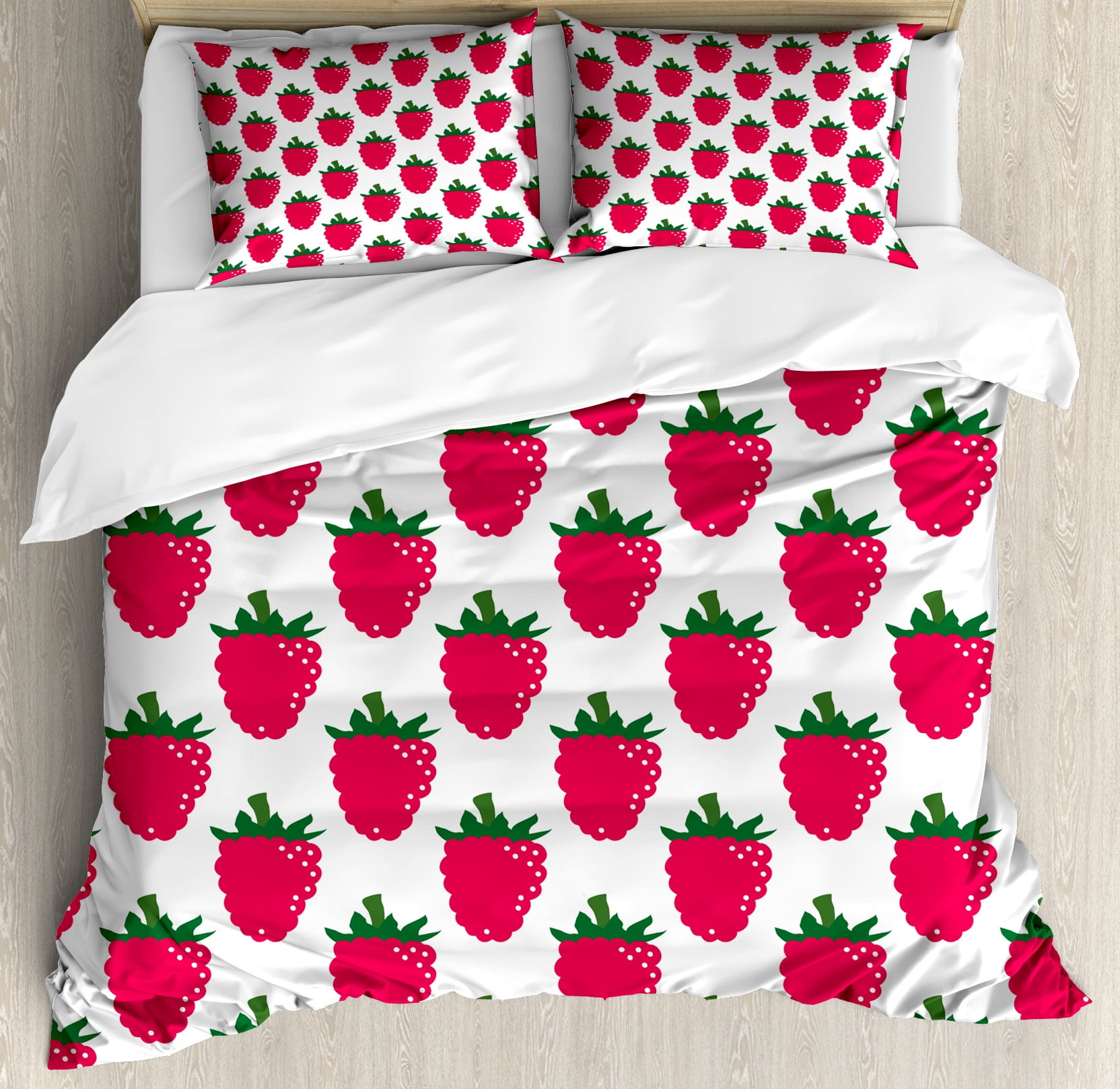 Fruit Duvet Cover Set, Repetitive Raspberries Arranged on a Plain ...