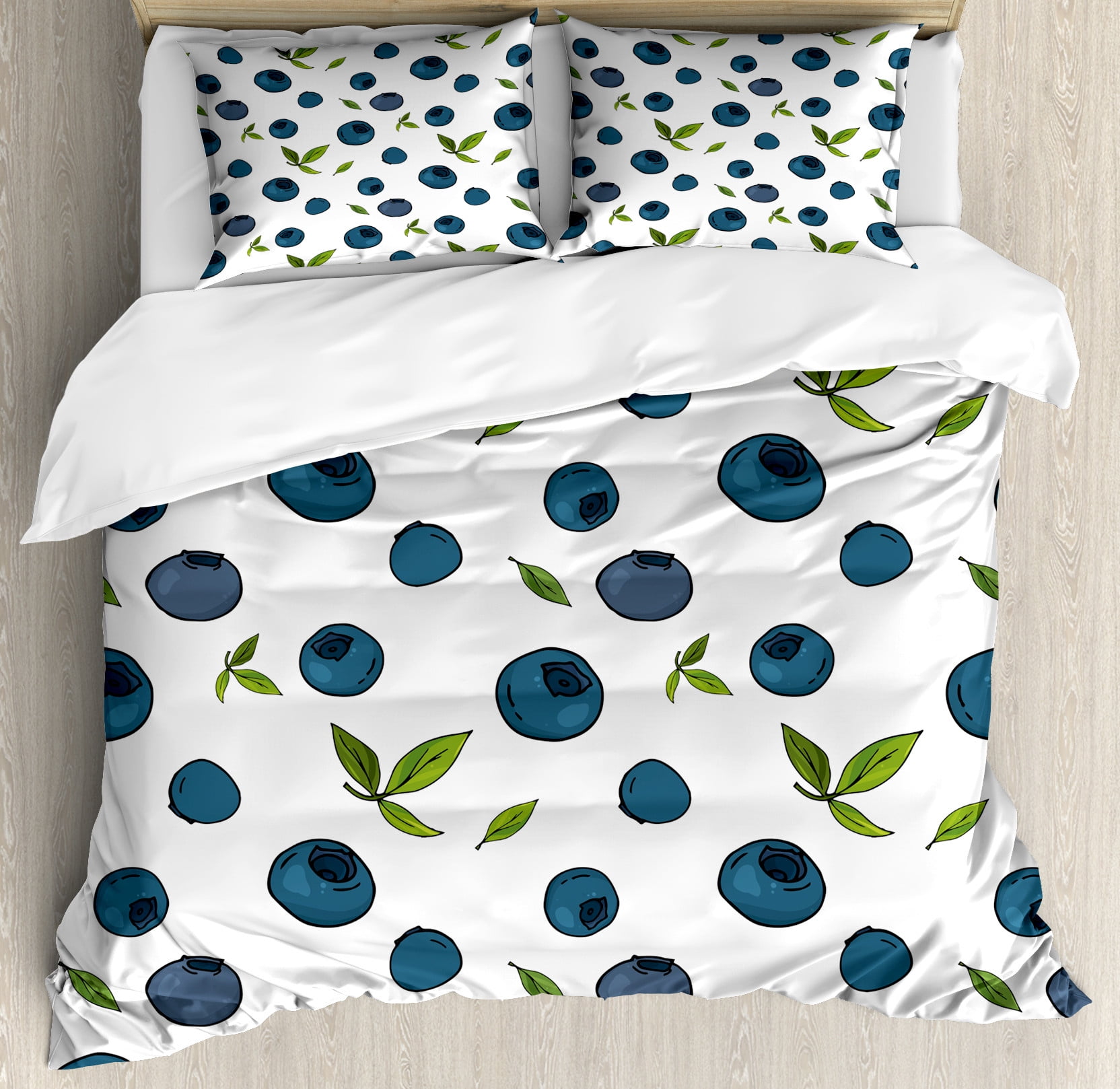 Fruit Duvet Cover Set, Rhythmic Blueberries on Plain Background ...
