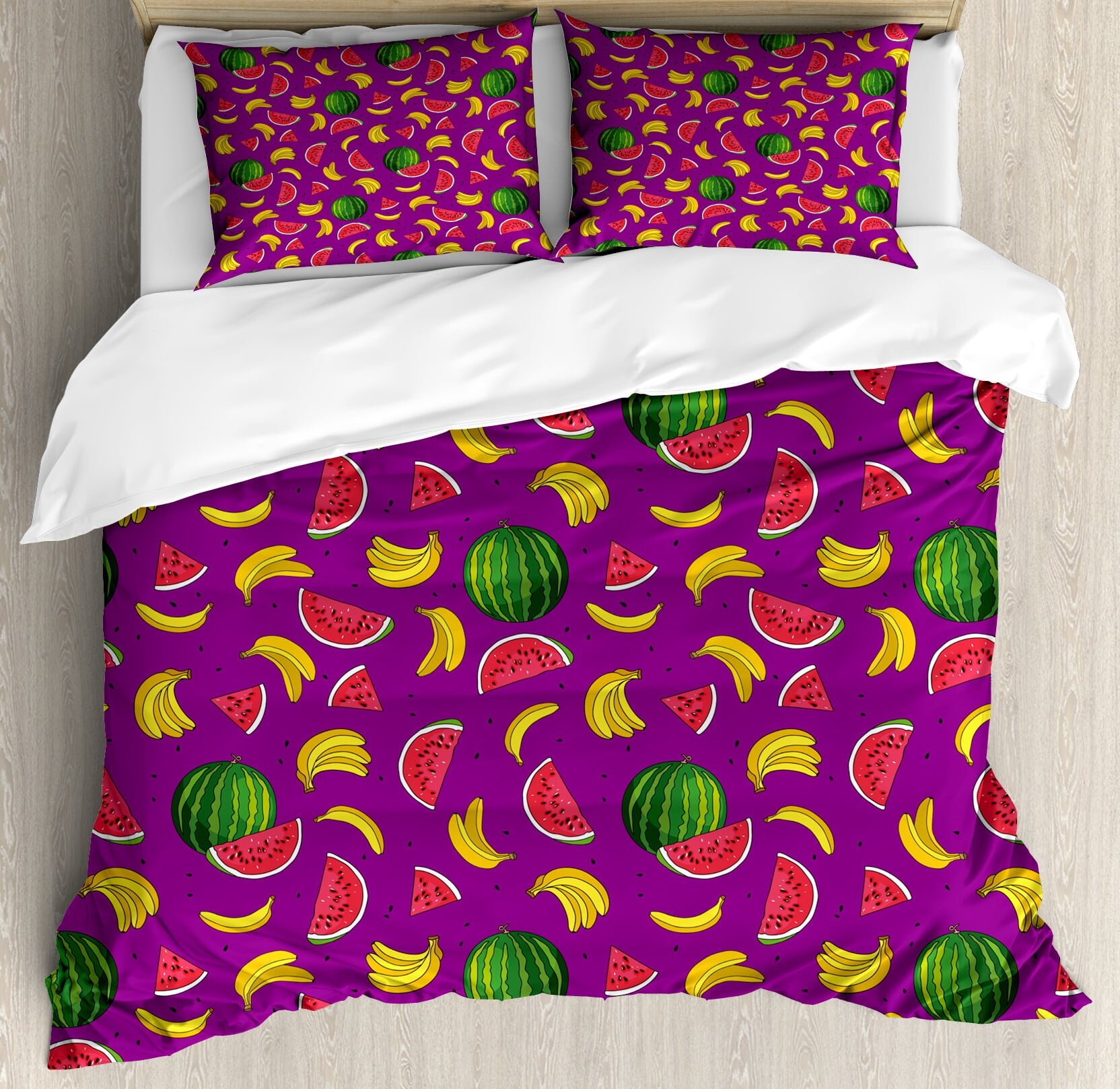 Fruit Duvet Cover Set, Watermelon Bananas Summer Tasty Traits of Nature ...