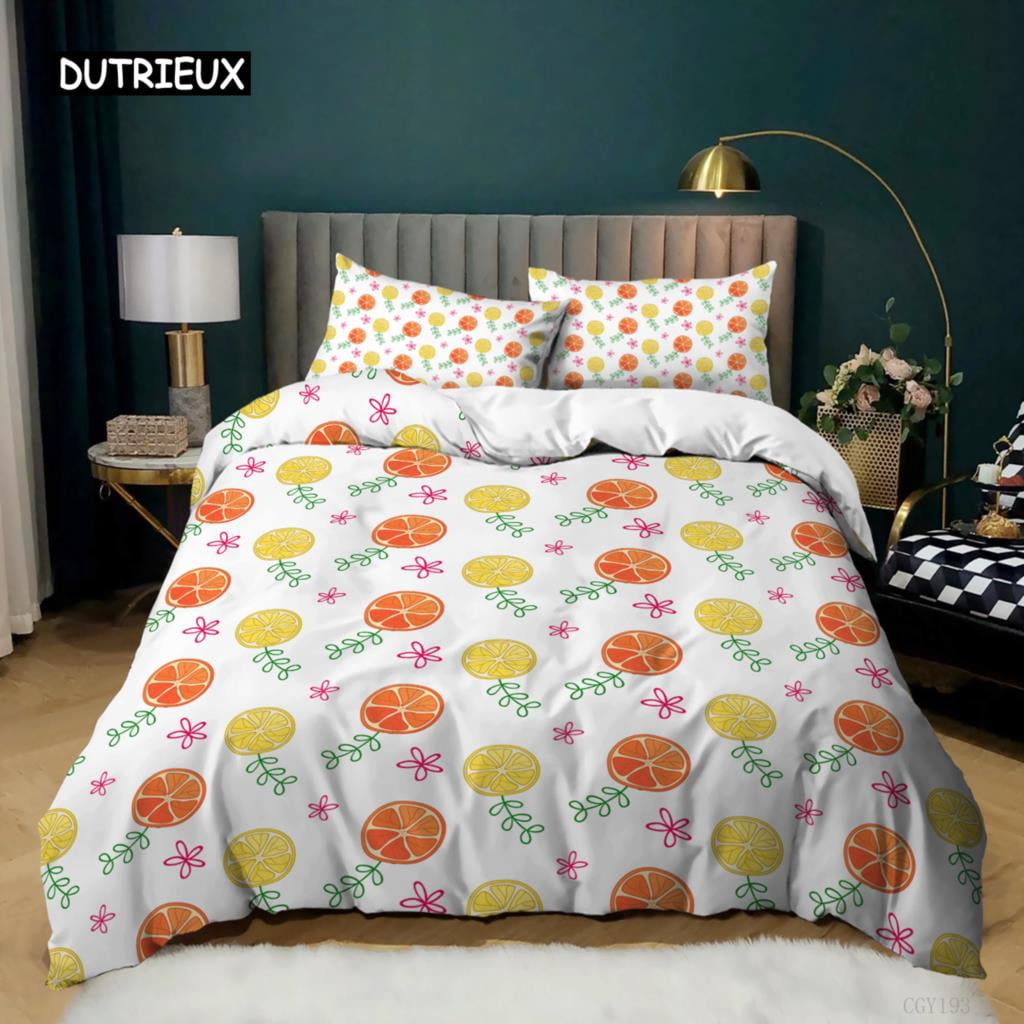 Fruit Duvet Cover Set Yellow Slice Whole Lemon Fruit Theme Bedding Set ...