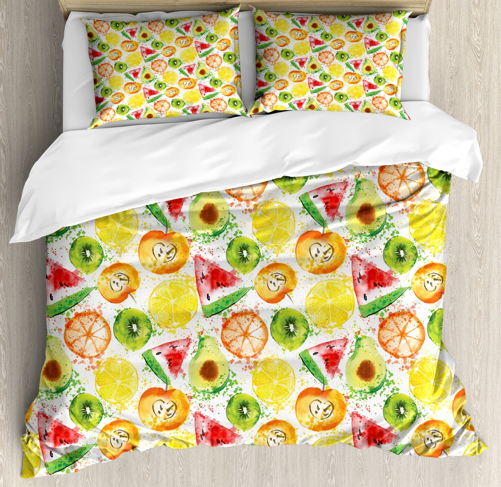 Fruit Duvet Cover Set, Yummy and Ripe Watermelon Kiwi Peach Orange ...