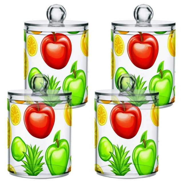 Fruit Element Pattern Bathroom Canisters Set of 4 Translucent Plastic ...