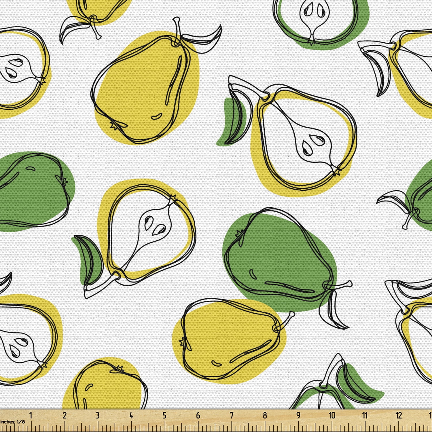 Ambesonne Fruit Fabric by the Yard Upholstery, Fresh Pear Slices and ...