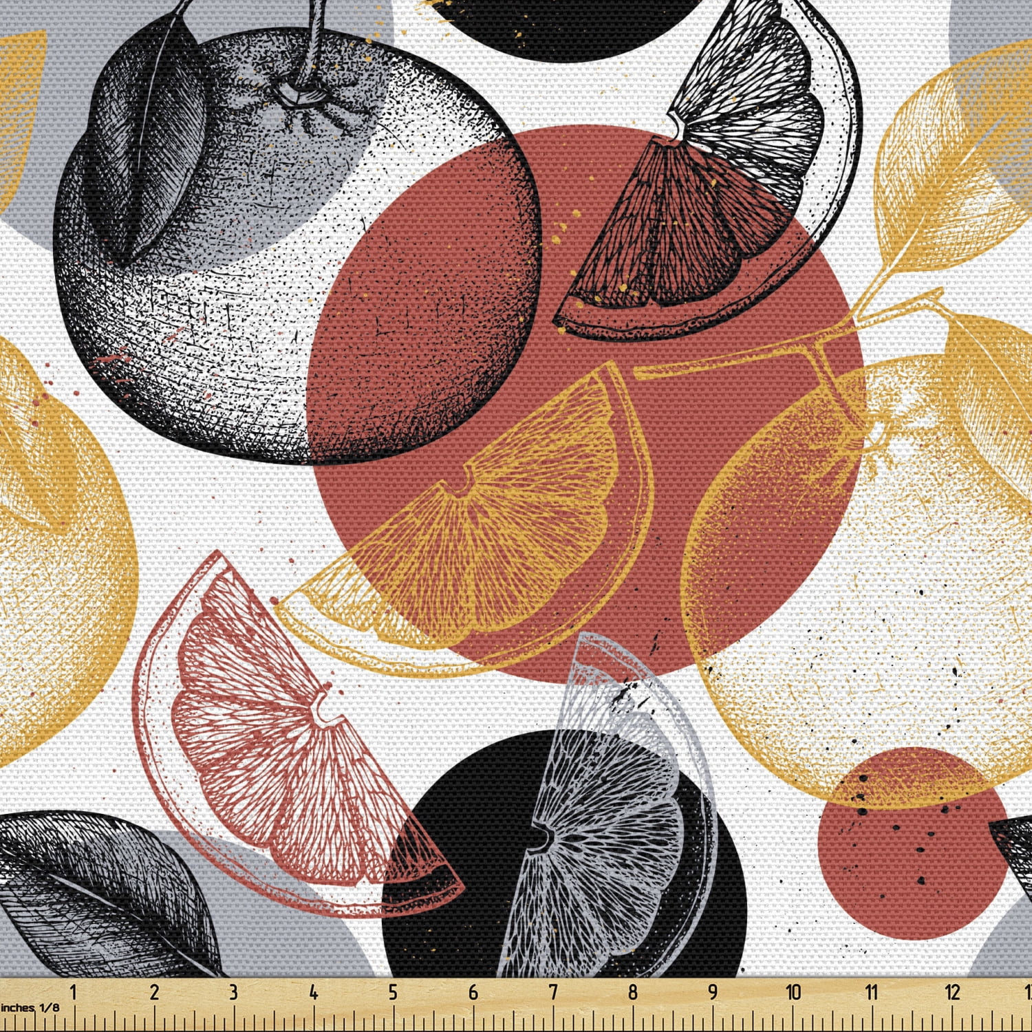 Ambesonne Fruit Fabric by the Yard Upholstery, Abstract Dotted Citrus ...