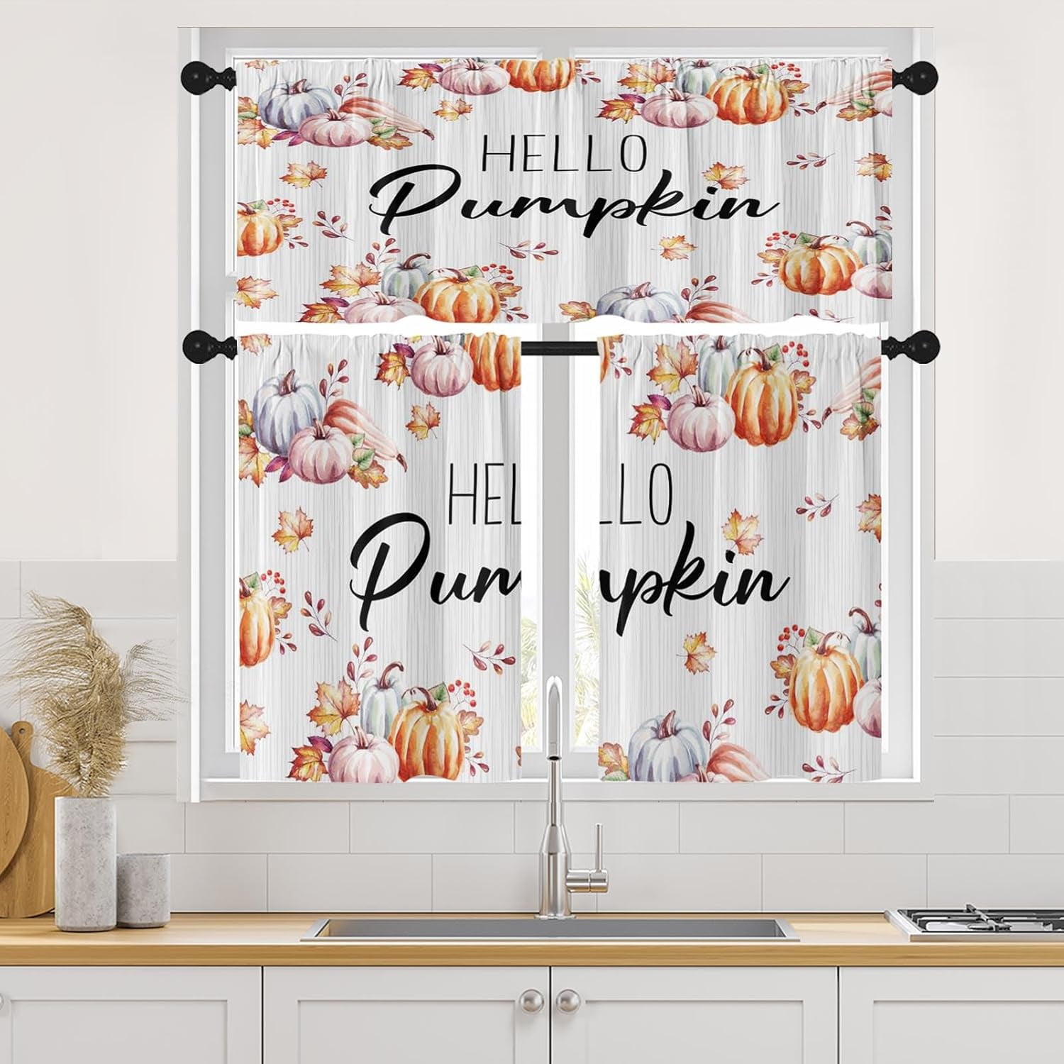 Fruit Fall Pumpkin Kitchen Curtains with Valance and Tier Sets 36 Inch ...