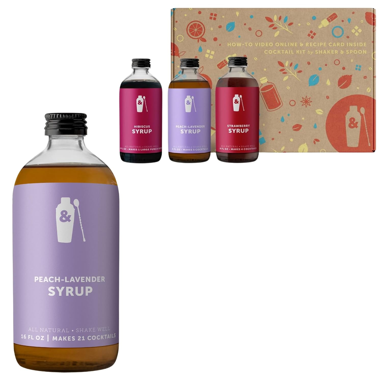 Fruit & Floral Cocktail Syurp Set + 16oz Peach Lavender Syrup, Cocktail ...