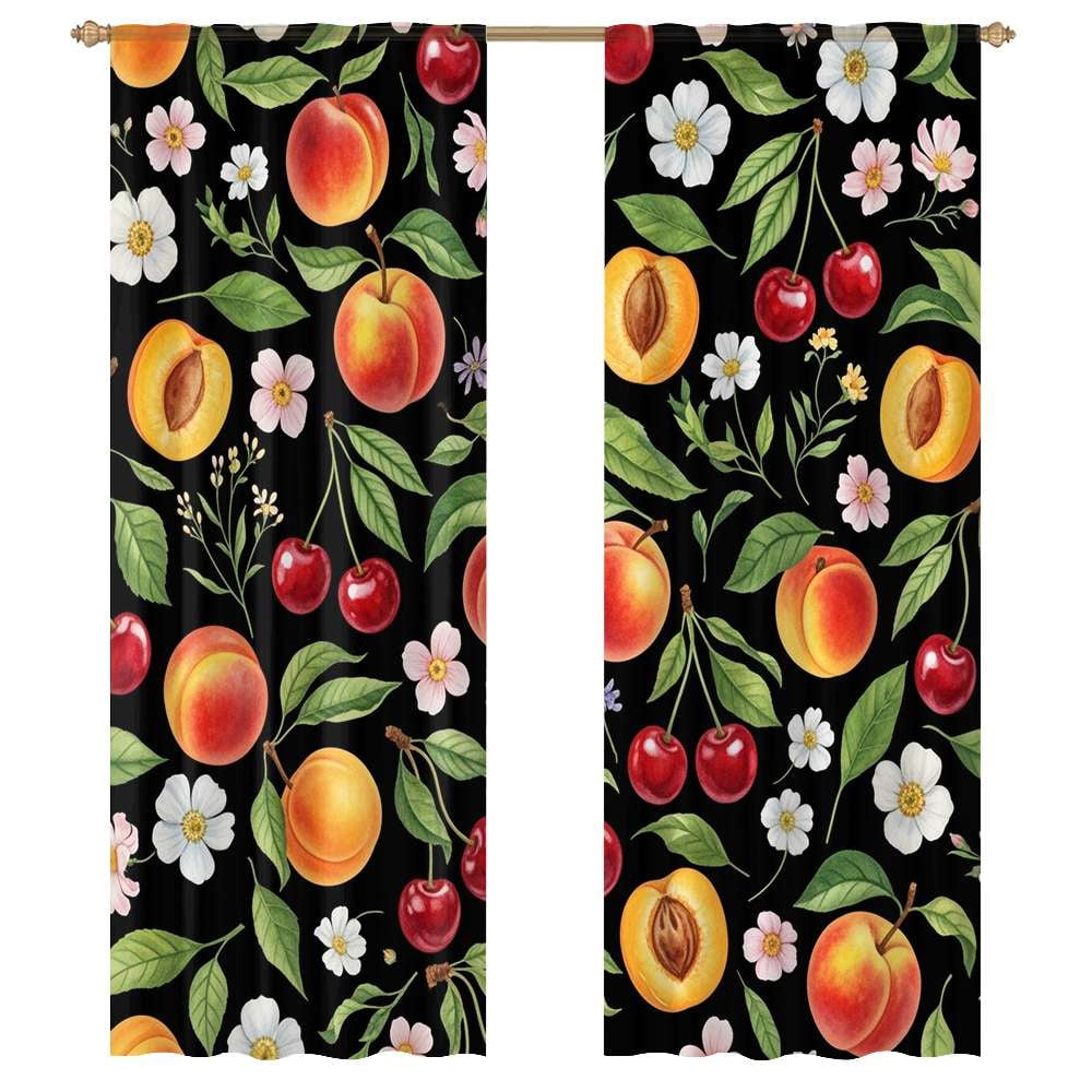 Fruit Floral Pattern Tulle Curtains For Living Room Chiffon Sheer Voile ...
