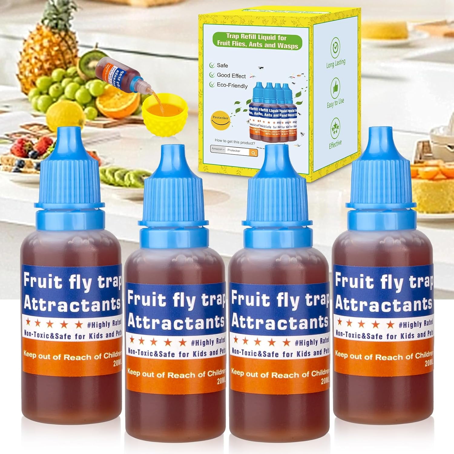 Fruit Fly Killer Bait, Insects Fruit Fly Trap Refill Liquid Only, Gnats ...