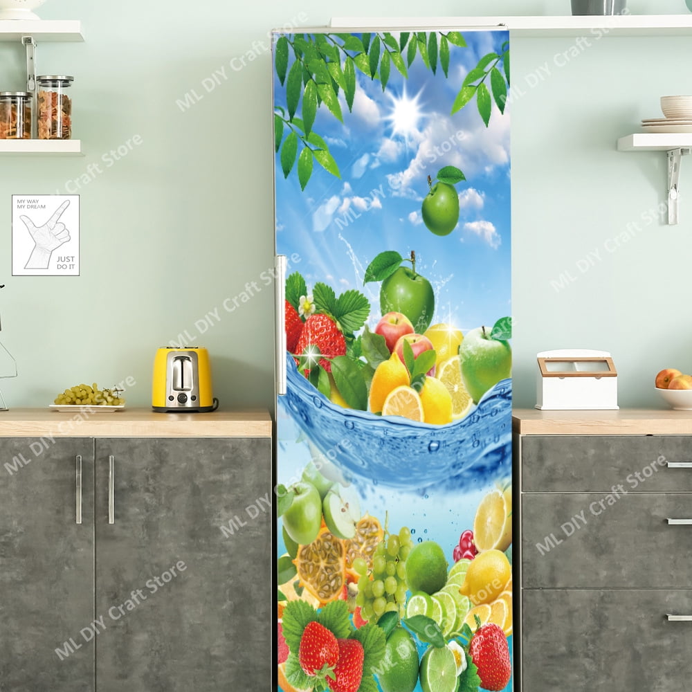 Fruit Food Self Adhesive Film Door Vinyl Kitchen Fridge Cover Stickers ...