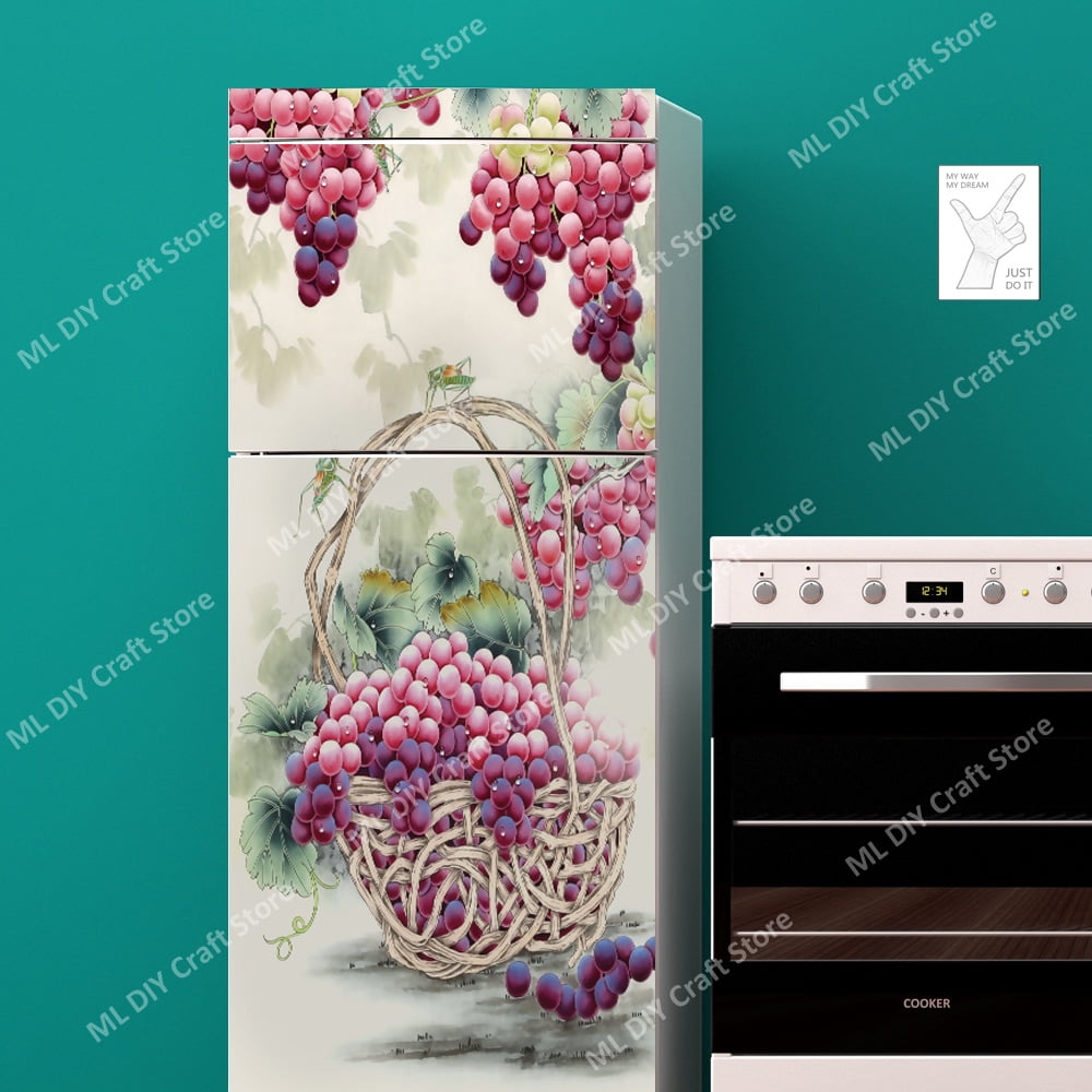 Fruit Food Self Adhesive Film Door Vinyl Kitchen Fridge Cover Stickers ...