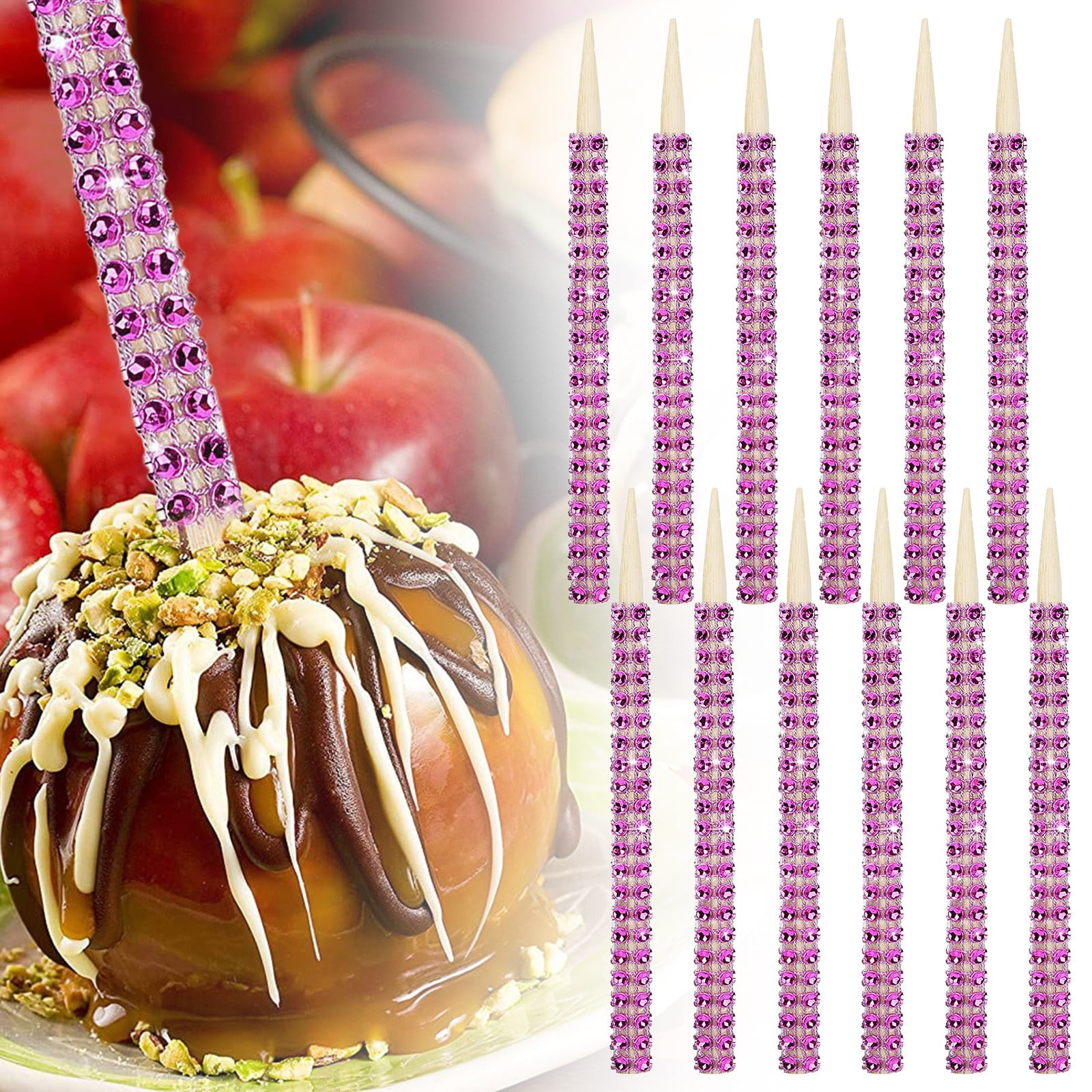 Fruit Fork Drilled Bamboo Stick, Rose Red/ 12Pcs Caramel Sticks Mesh ...