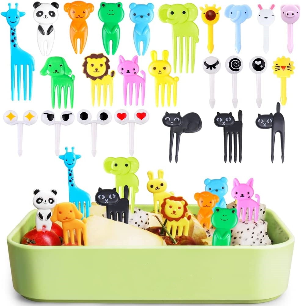 Duslogis Fruit Fork Food Picks for Kids, 60PCS Mini Cartoon Animal ...