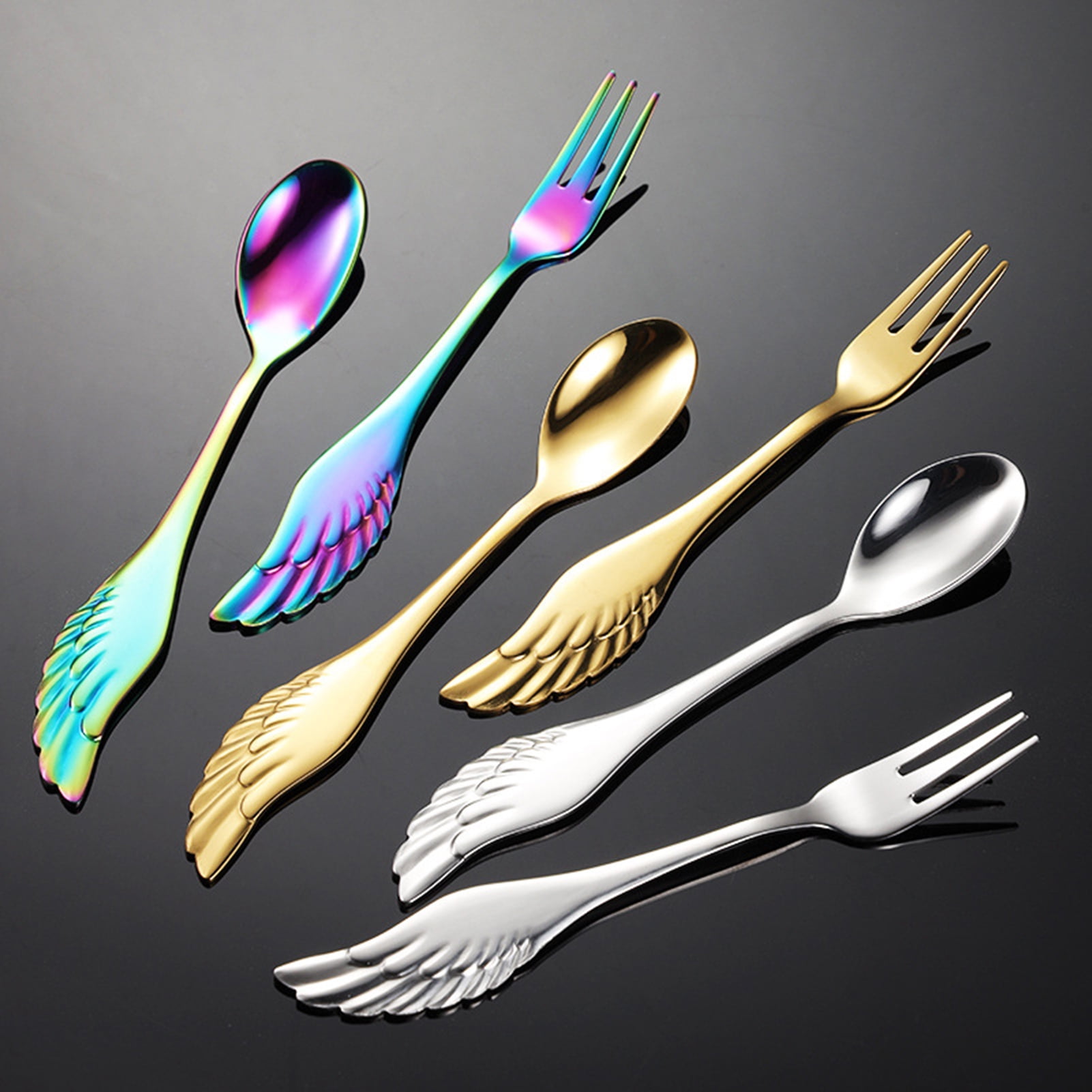 Fruit Fork Mirror Polish Long Handle Stainless Steel Creative Wing ...