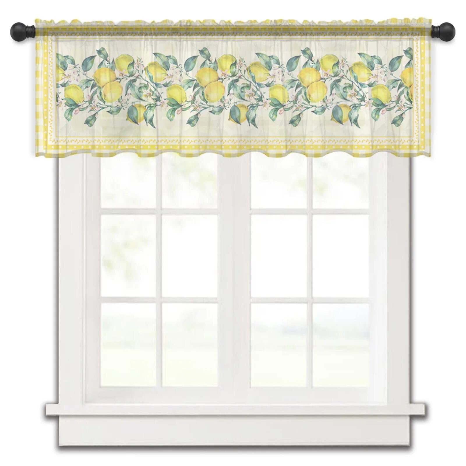 Fruit Fresh Lemon Plaid Rod Pocket Short Curtain Half-Curtain For ...