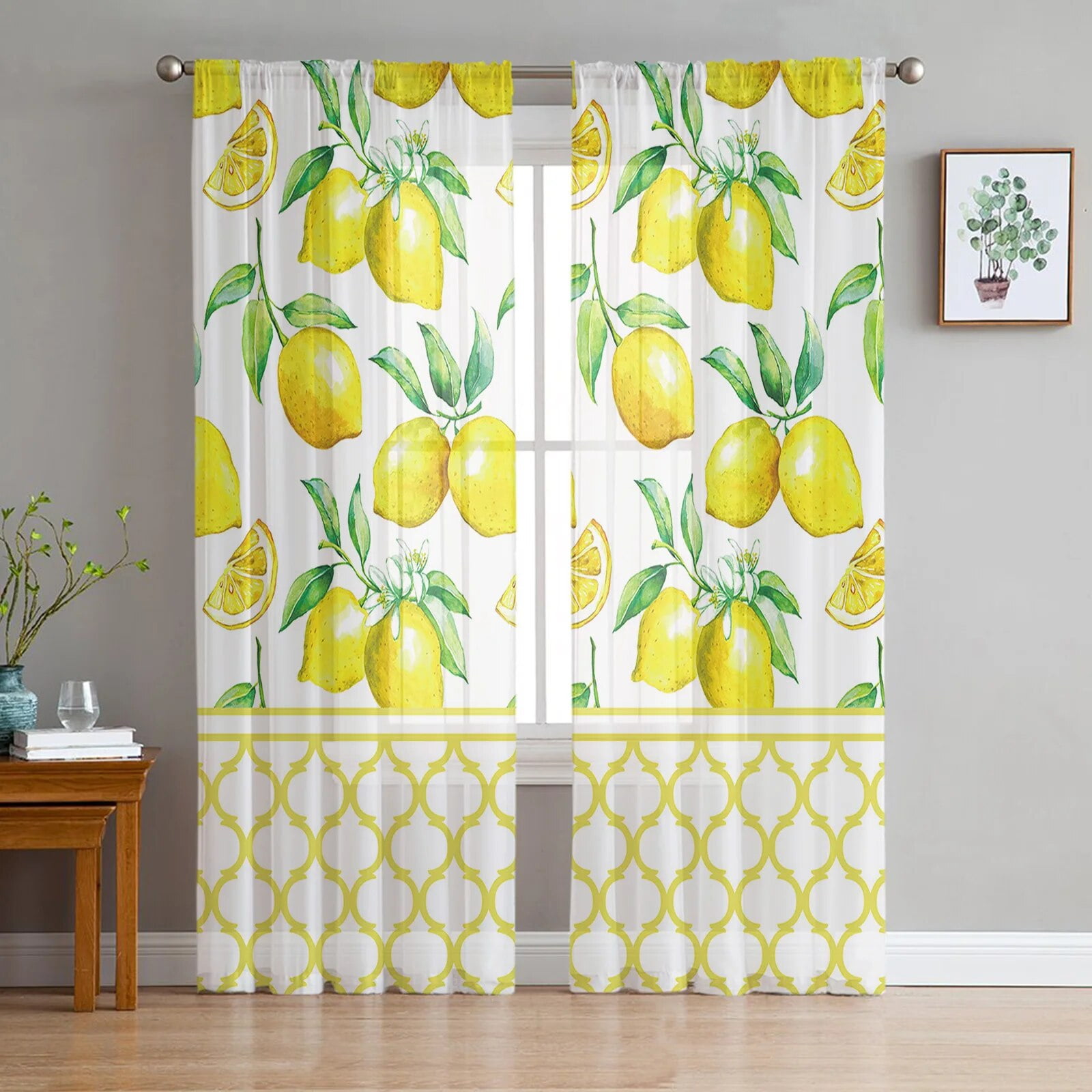 Fruit Fresh Lemon Yellow Moroccan Tulle Curtains Living Room Kitchen ration Chiffon Window ...