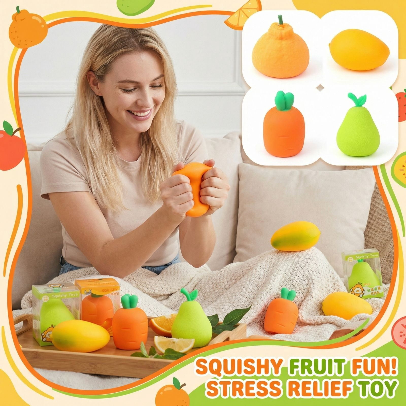Fruit Fun Slow Rise Squeeze Set – Simulated Orange, Pear, Mango ...