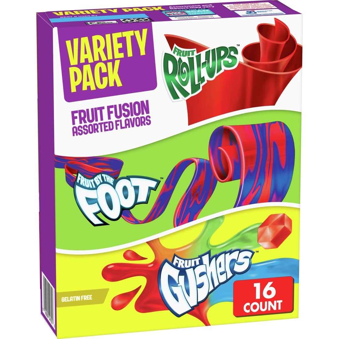 Fruit Roll-Ups, Fruit By The Foot, Gushers, Snacks Variety Pack, 16 Ct ...