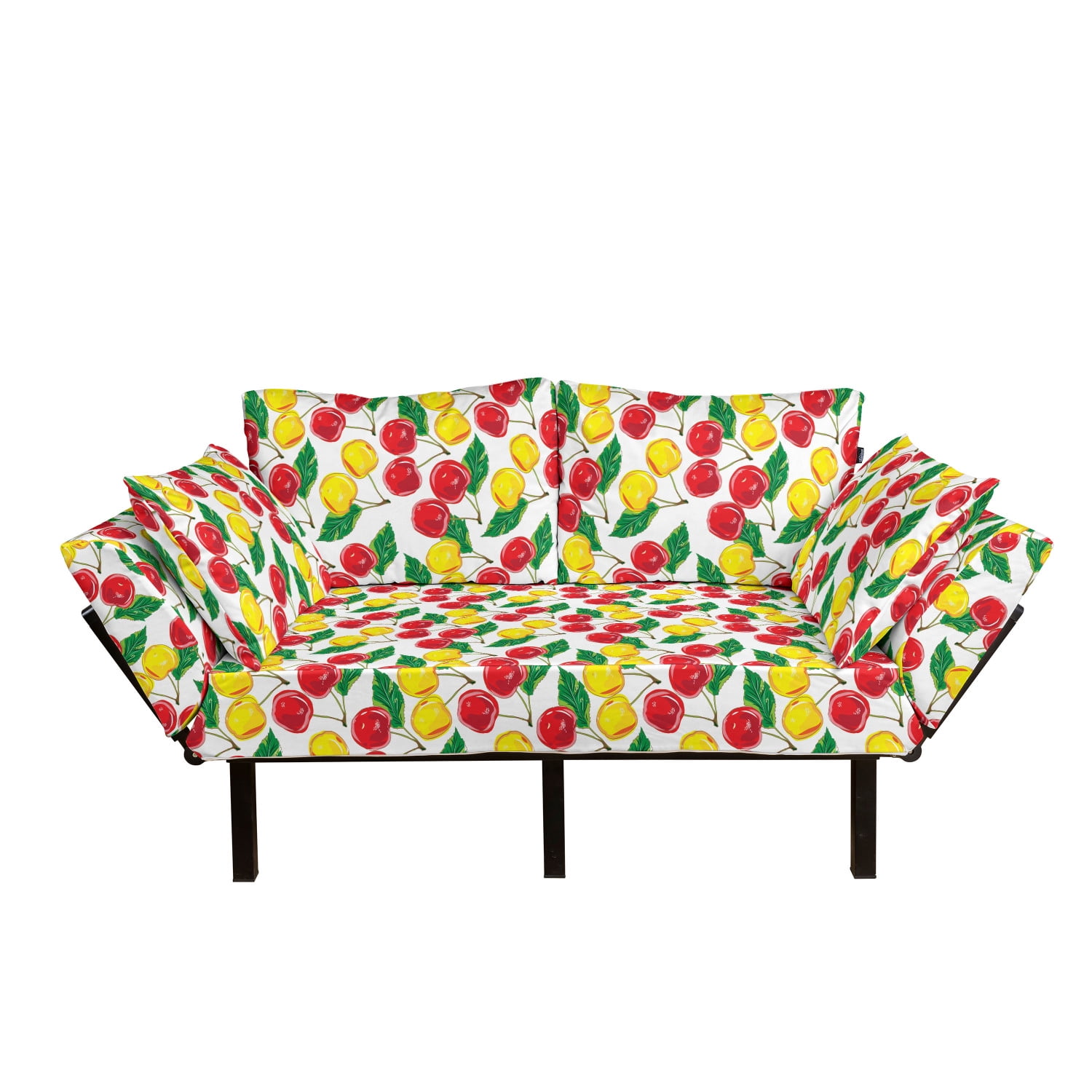 Fruit Futon Couch, Graphic Colorful Cherries with Leaves Pattern Fresh ...
