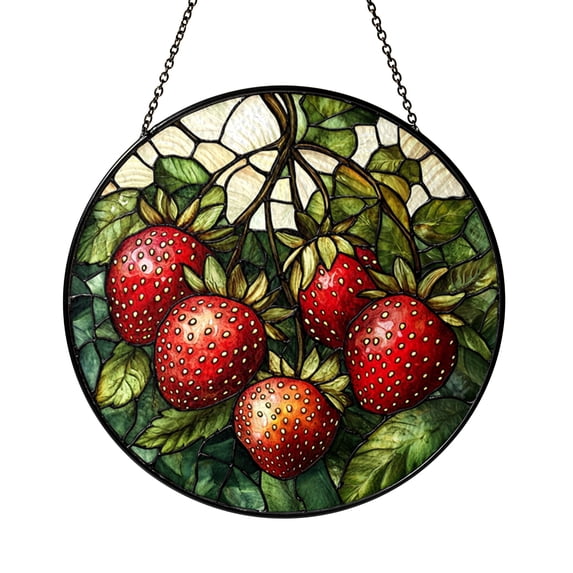 Fruit Garden Glass Suncatcher Window Hanging Decor, Fresh Strawberry ...