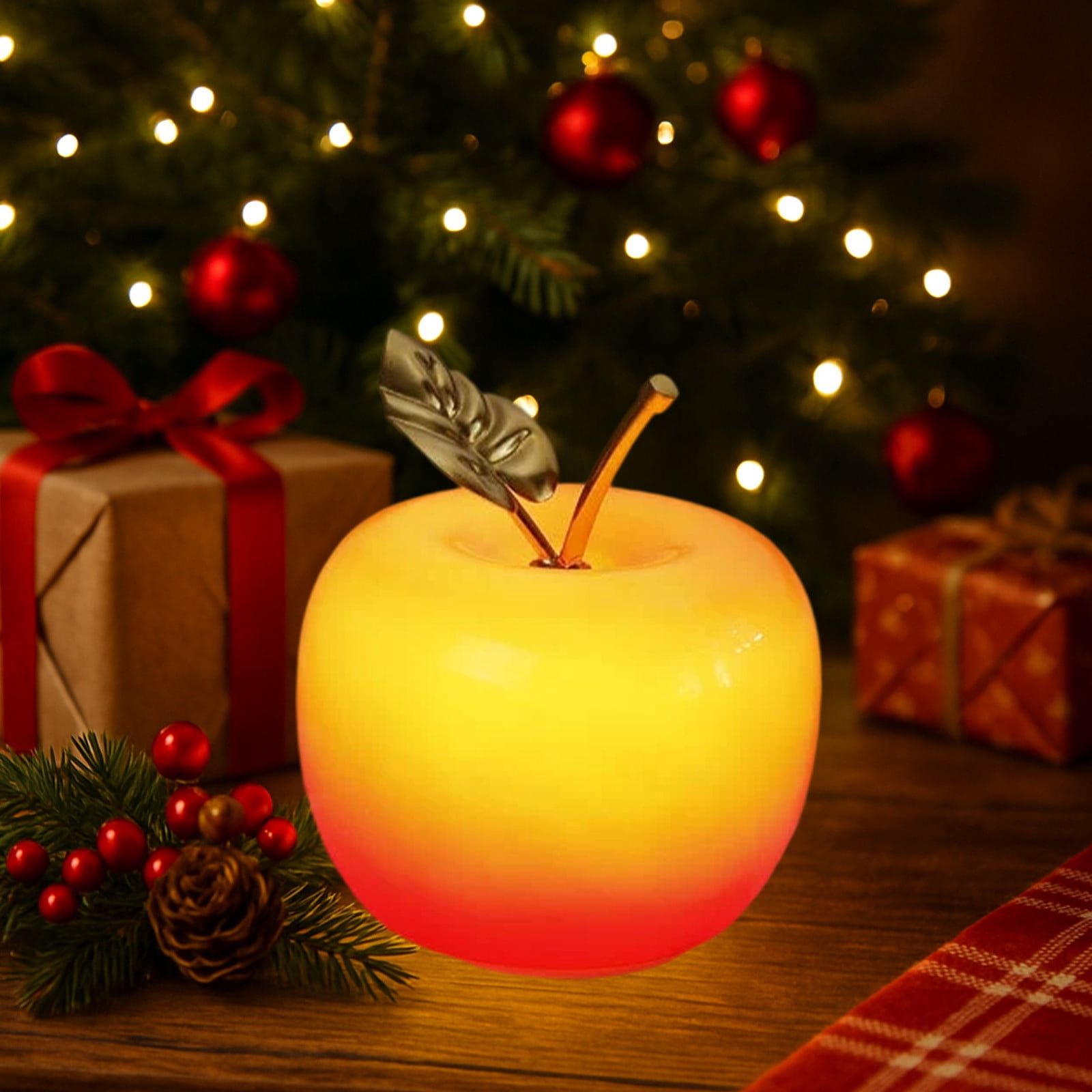 Fruit Glass Night Light With Metal Leaves Ambient Warm Light For ...