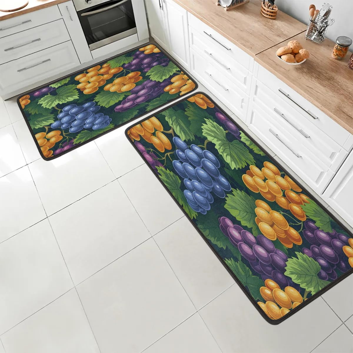 Fruit Grapes Retro Kitchen Mat Set of 2 Non-Slip Washable Kitchen Rugs ...