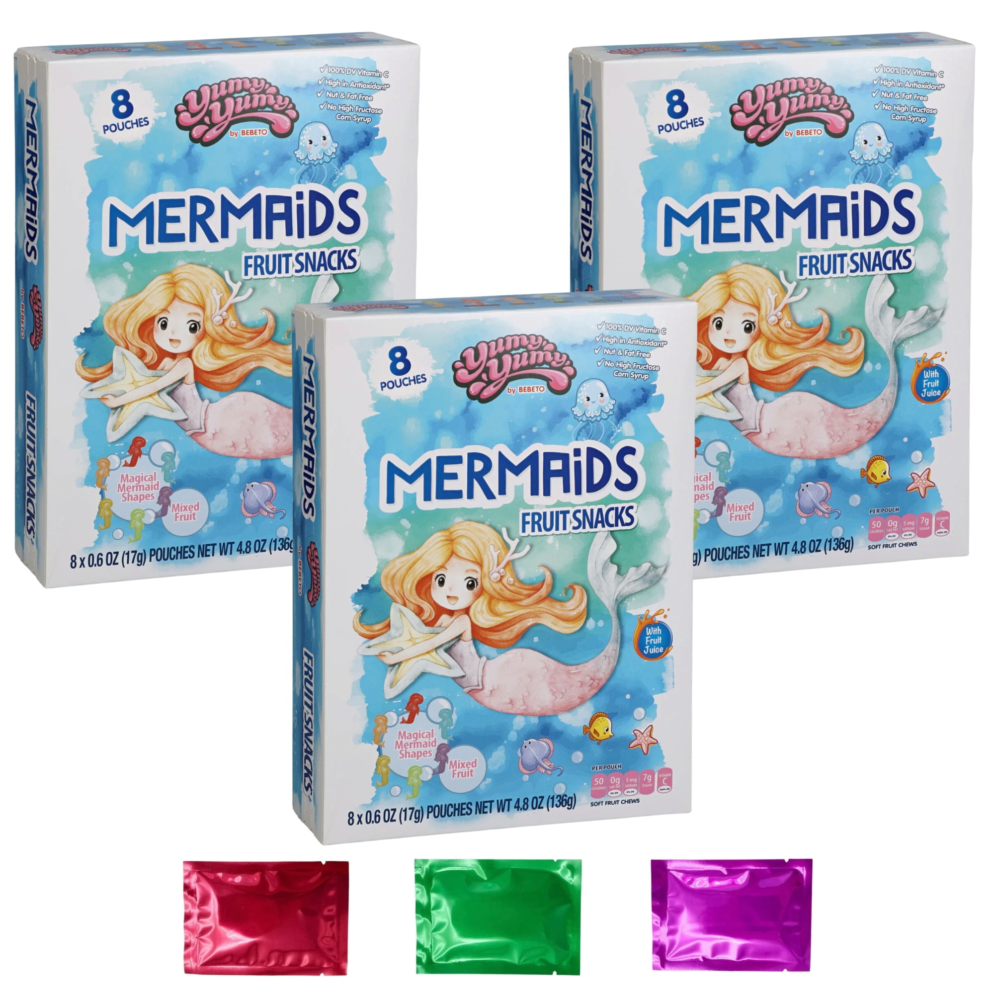 Fruit Gummy Candy, Mermaid Shaped Gummies 8 Pouches, Theme Party Favor ...