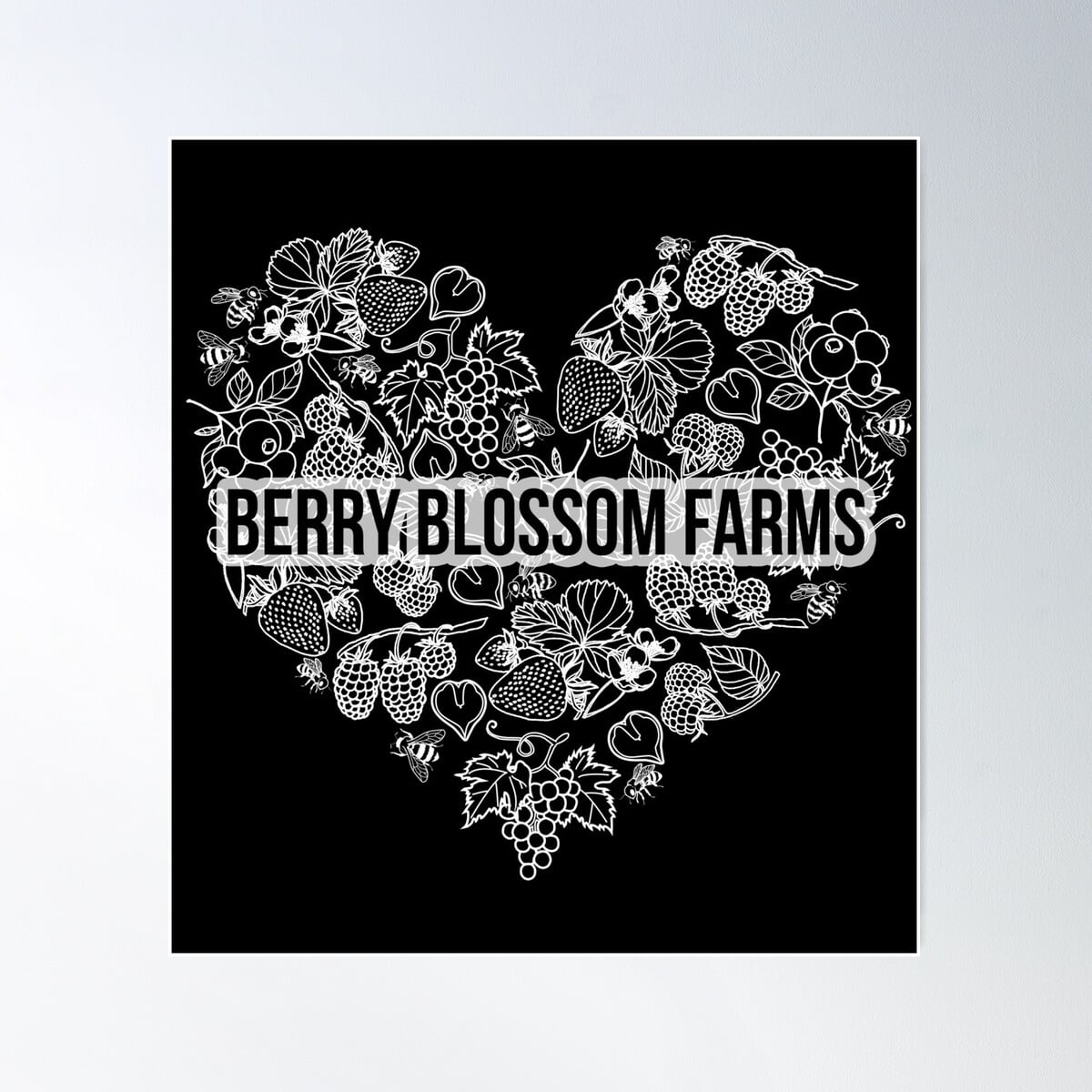 Fruit Heart Berry Blossom Farms - White Poster Wall Art, Modern Wall ...