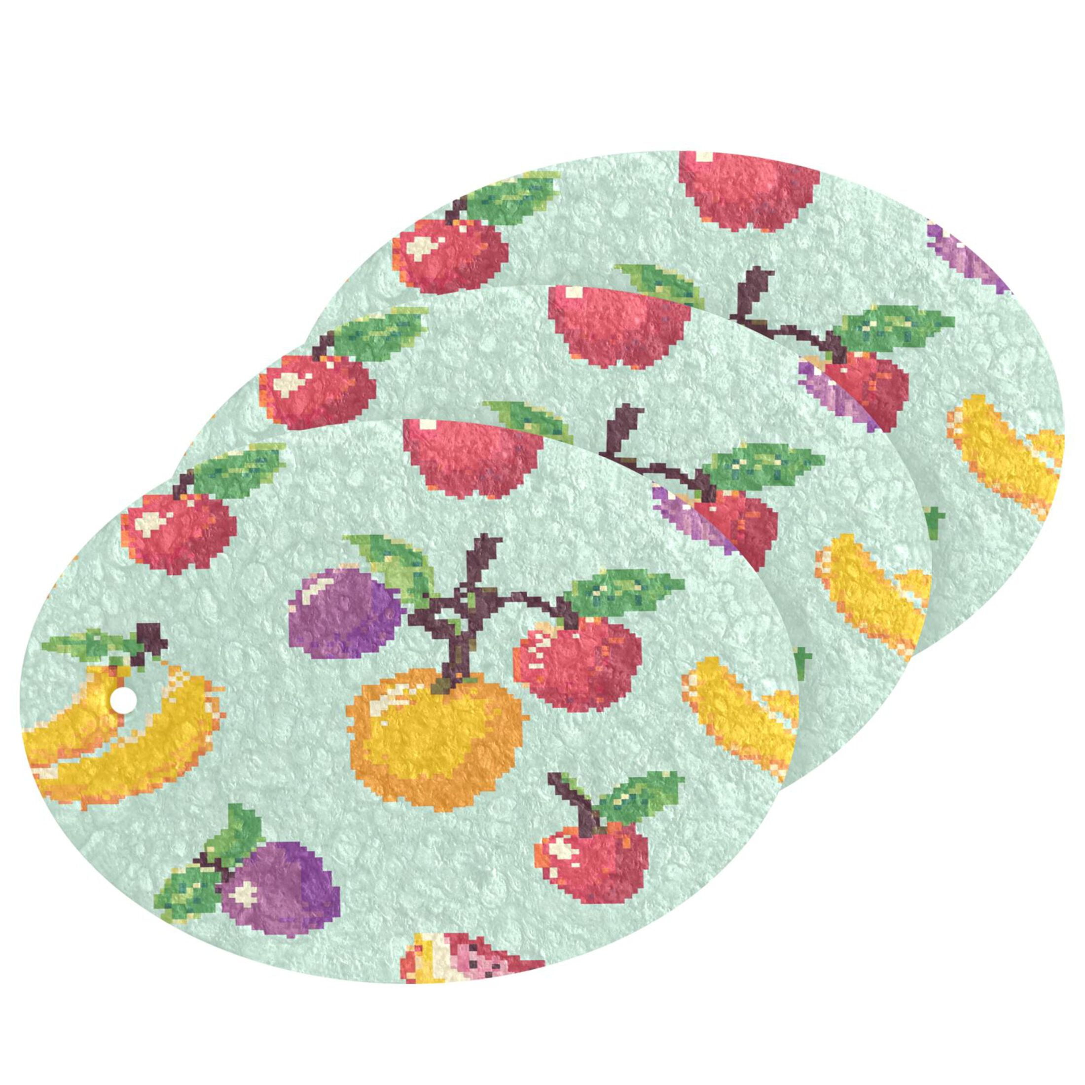 Fruit Icons Pattern 3 Pack Wood Pulp Dishwashing Sponges, Highly ...