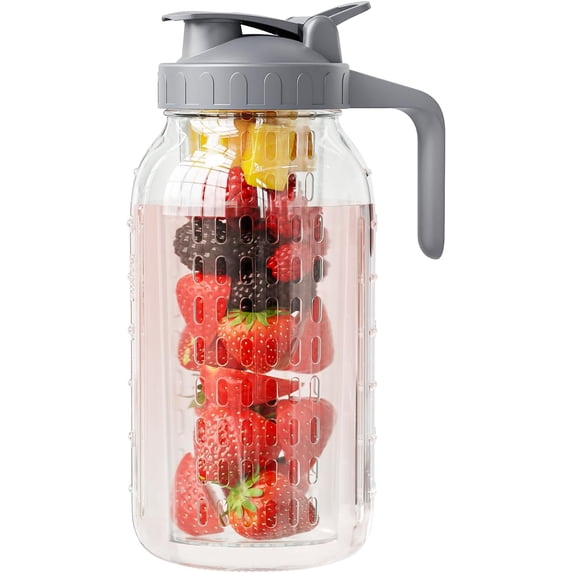 Fruit Infuser Water Pitcher,Glass Mason Jar Pitcher,64oz(2 Quart) Wide ...