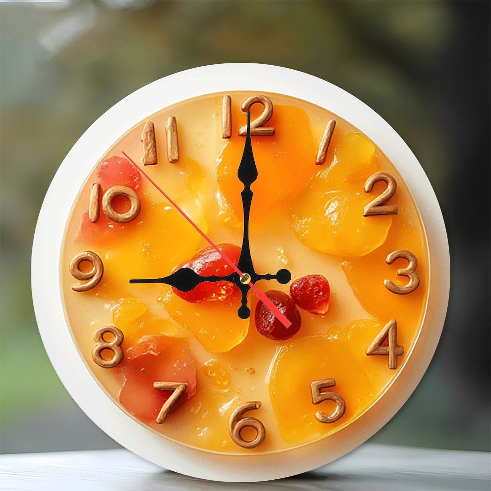 Fruit Jelly Clock Dessert Orange Apricot 10-Inch Silent Wooden Wall ...