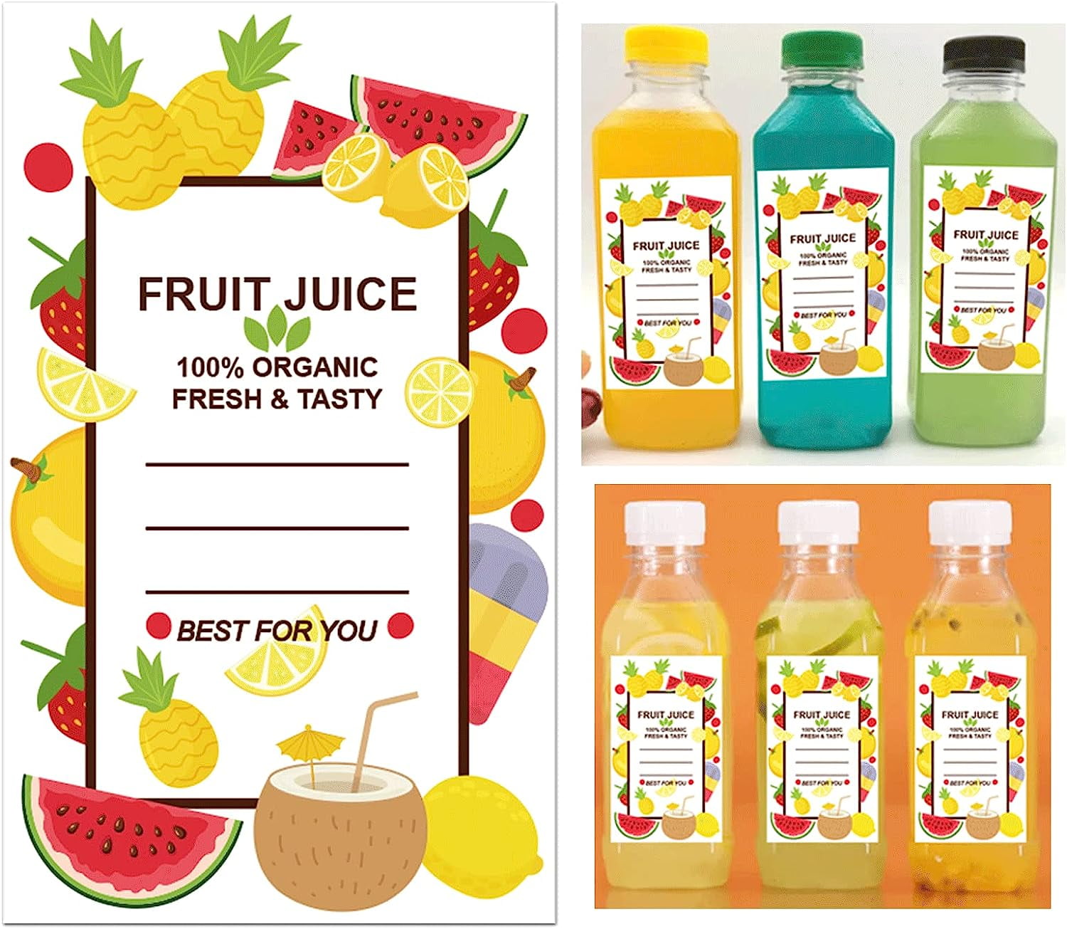 Fruit Juice Bottle Stickers Juice Beverage Bottle Labels 1.5 x 2.5 inch ...