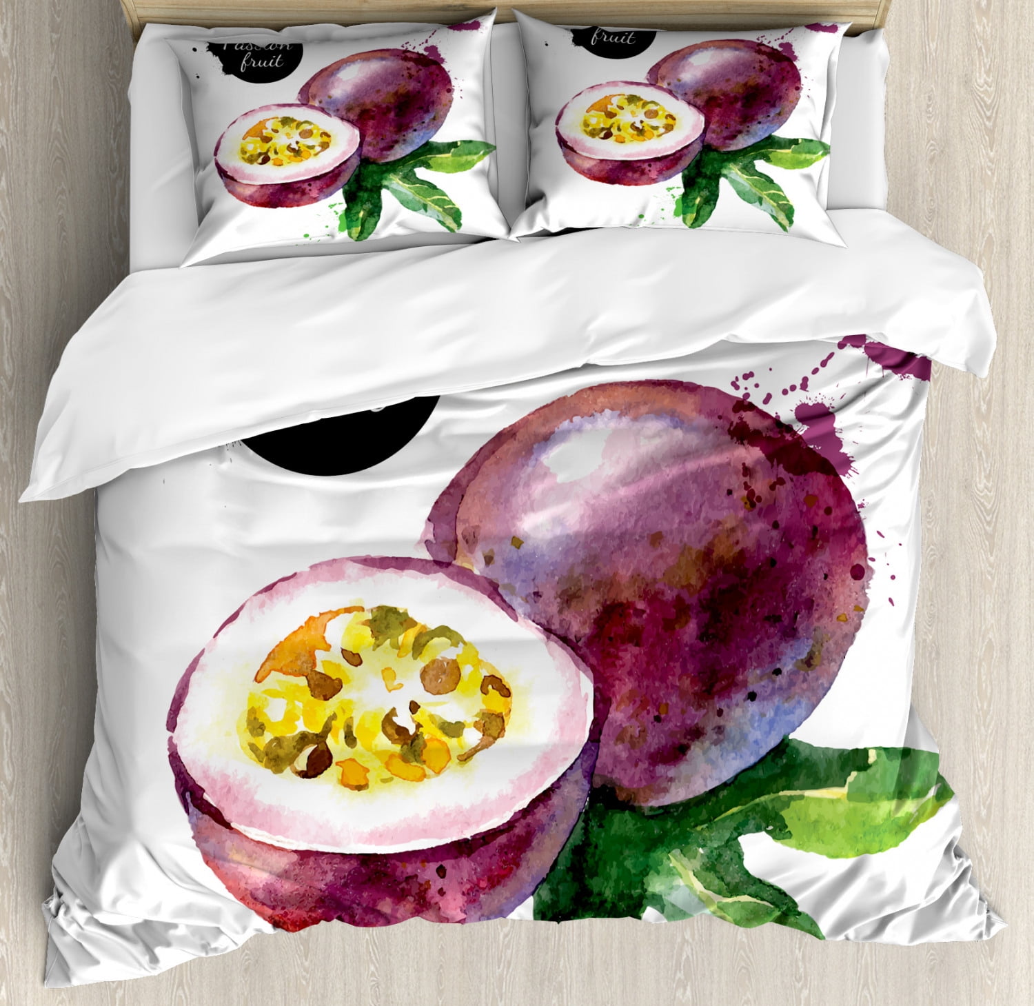 Fruit King Size Duvet Cover Set, Hand Drawn Watercolor Passion Fruit ...
