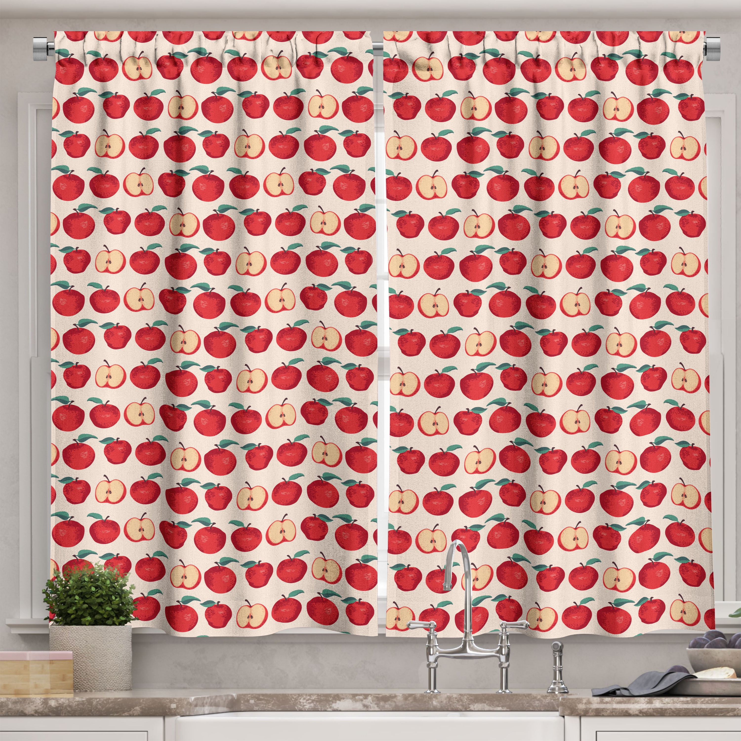 Fruit Kitchen Curtains, Vintage Art Style Inspired Whole and Half ...