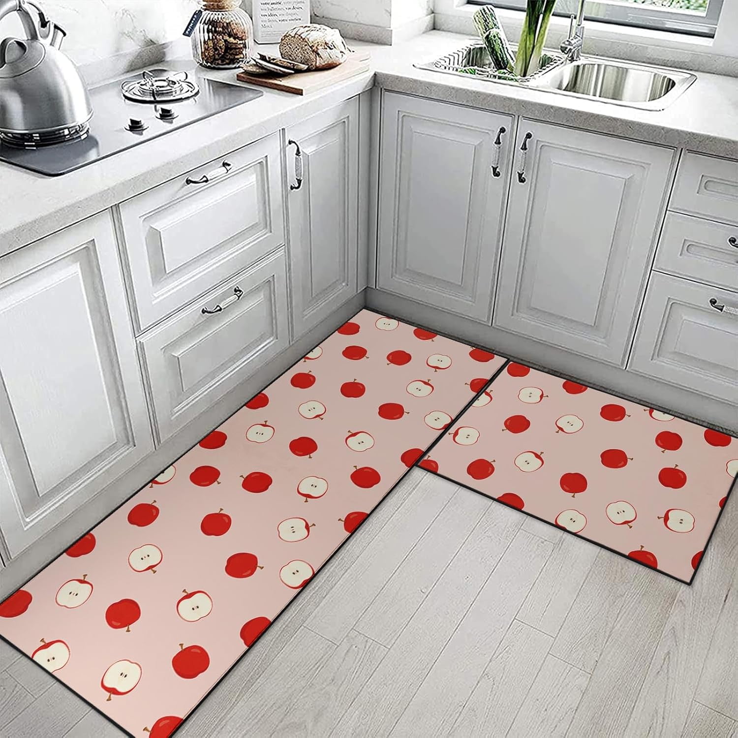 Fruit Kitchen Rugs Mat Sets of 2 Washable Non-Slip Pink Kitchen Floor ...