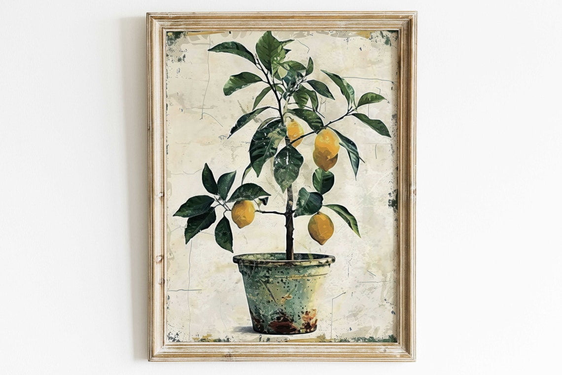 Fruit Kitchen Wall Art, Lemon Tree Print, Vintage Floral Wall Art ...