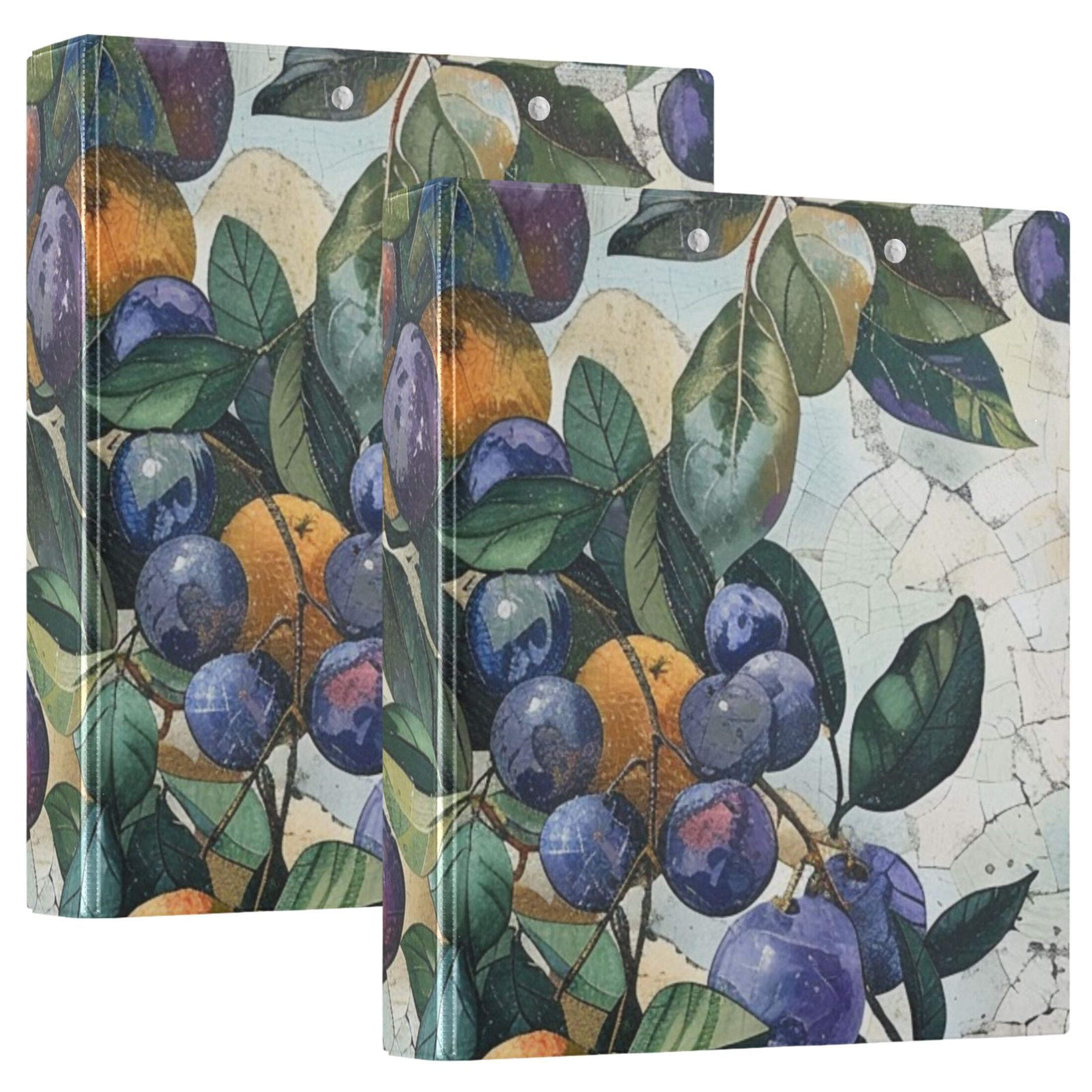 Fruit Leaves Print 3 Ring Binders 1.5 inch Hardcover File Folders with ...