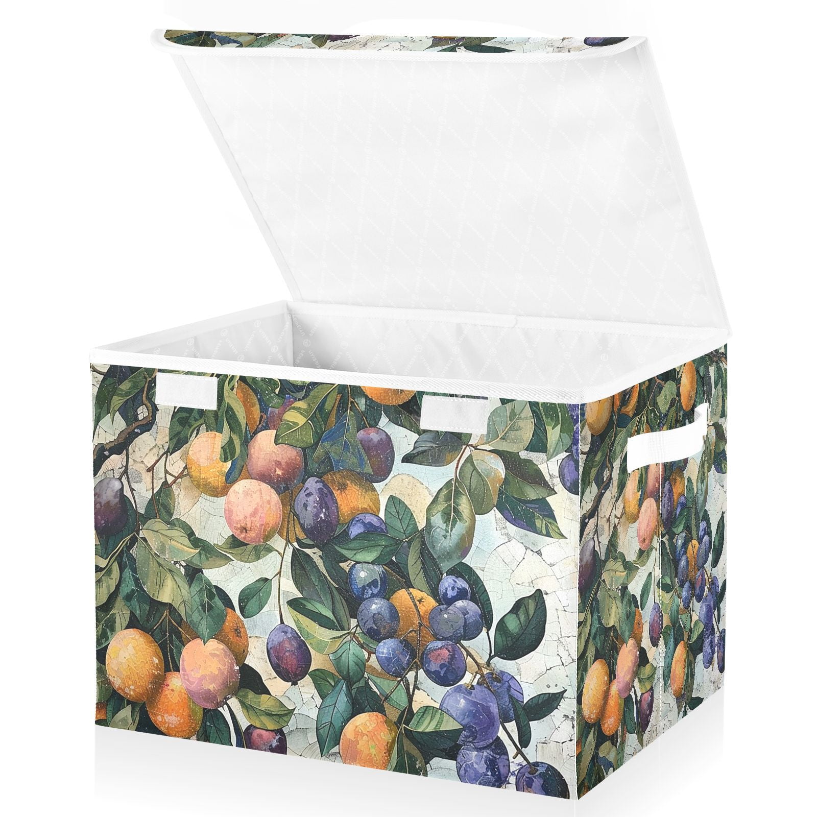 Fruit Leaves Print Storage Basket for Shelves Foldable Container ...