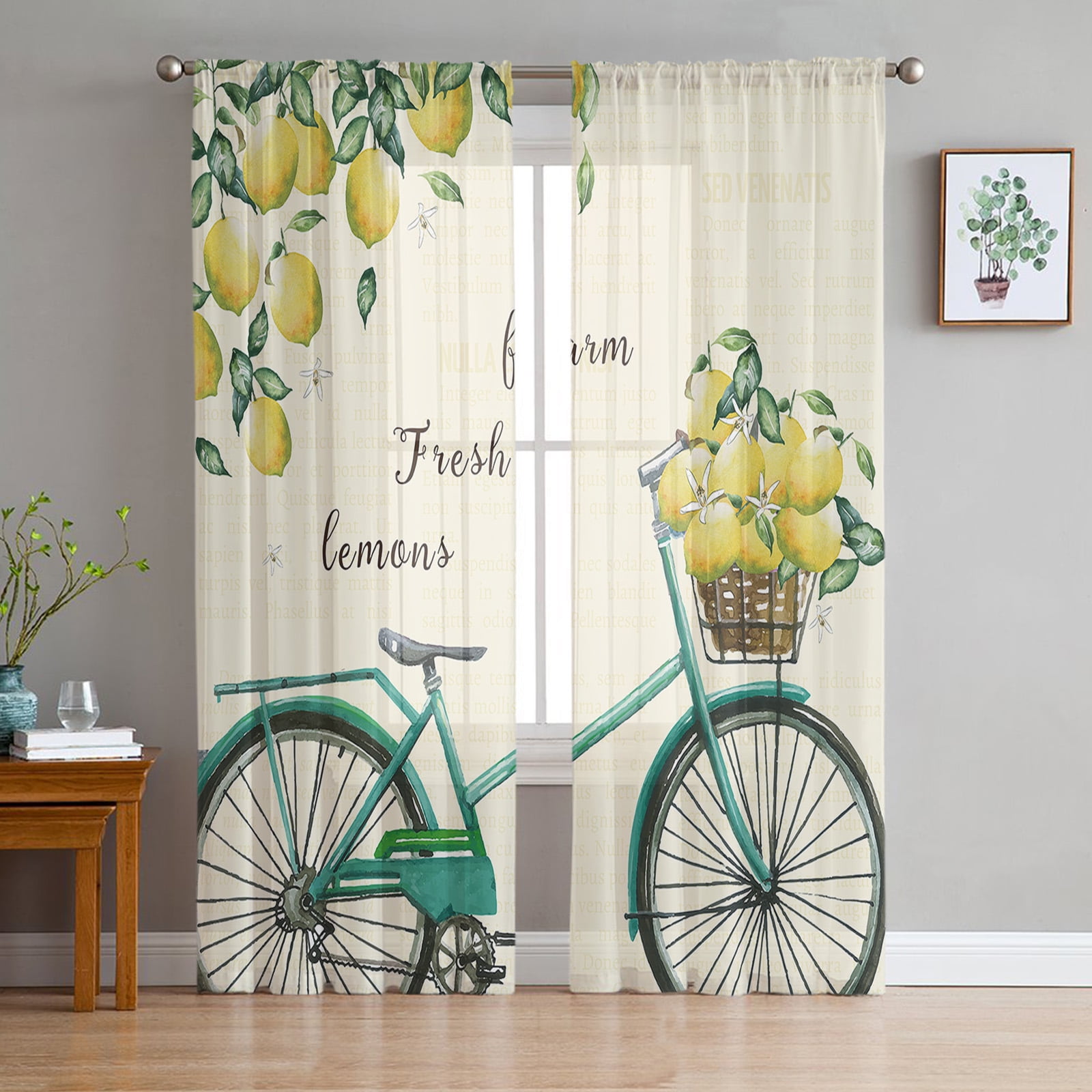 Fruit Lemon Bike Tulle Curtains for Living Room Bedroom ration Modern ...