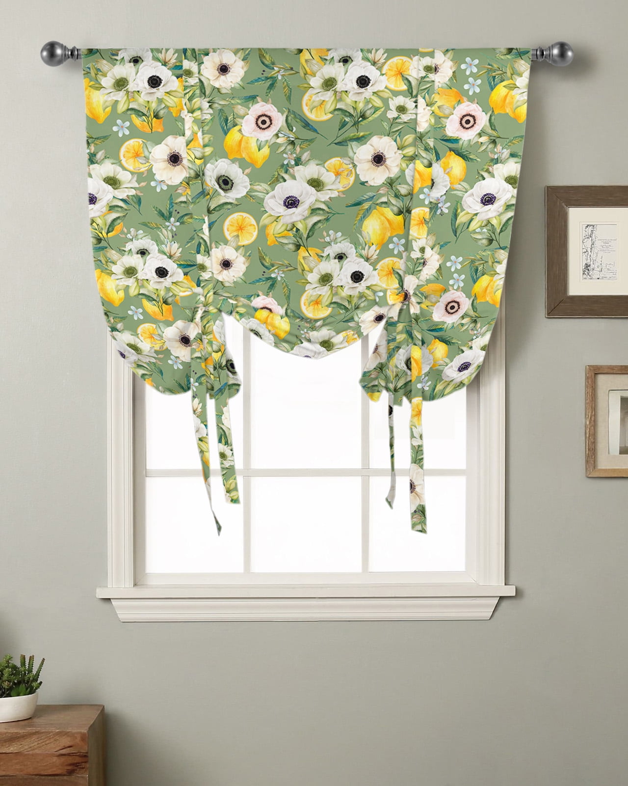 Fruit Lemon Camellia Flower Green Kitchen Short Window Curtain Rod ...