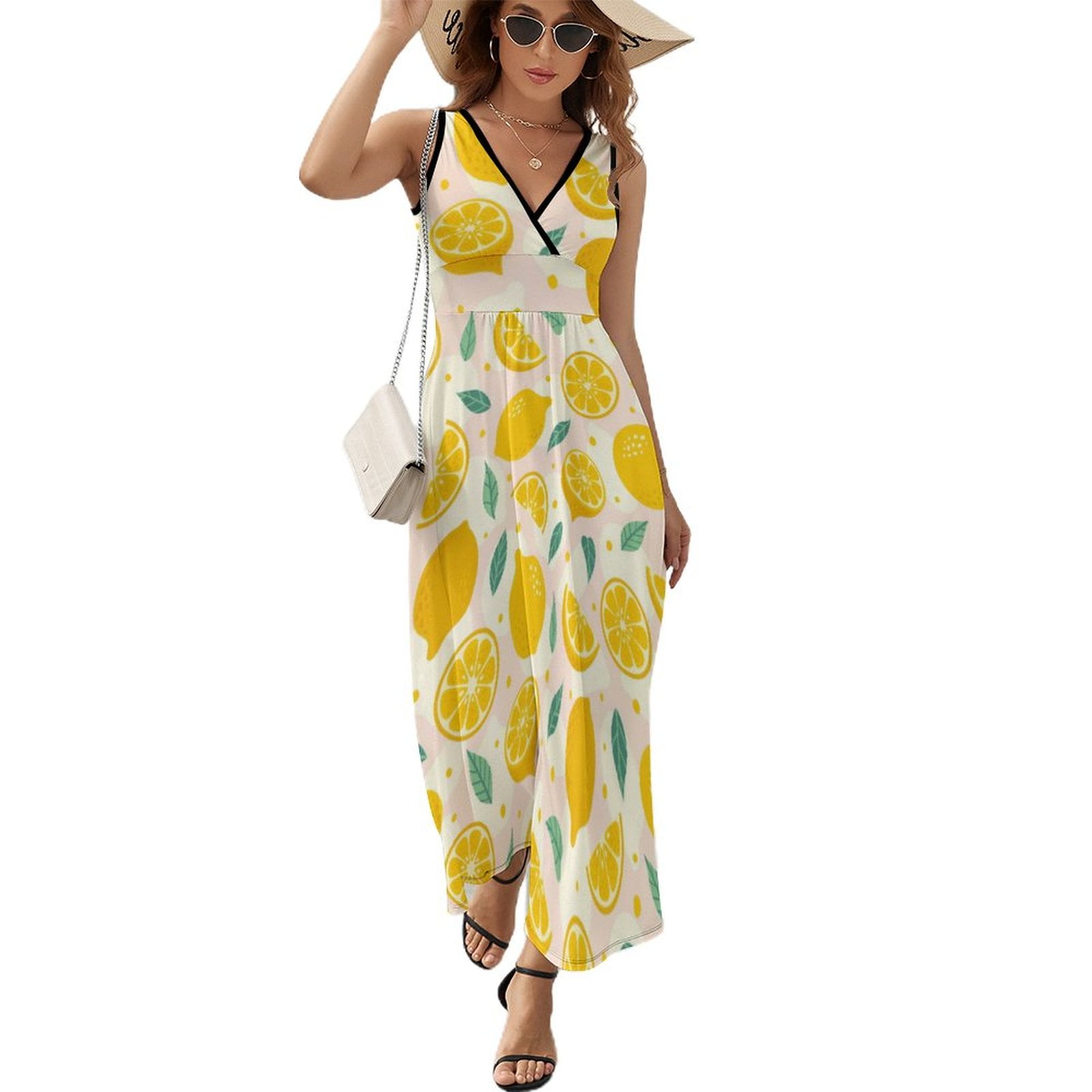 Fruit Lemon Pattern Dress Summer Street Wear Boho Beach Long Dresses ...