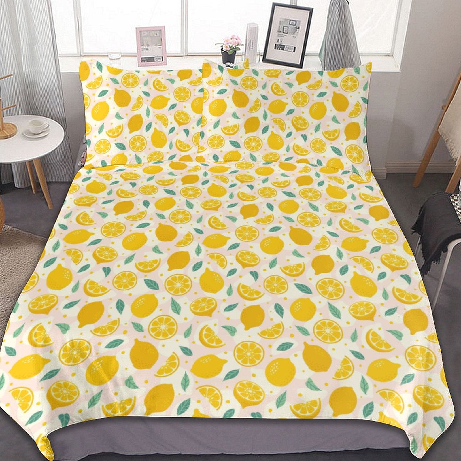 Fruit Lemon Pattern King Bedding Sets 3 Piece (1 Quilt Cover, 2 Pillow ...