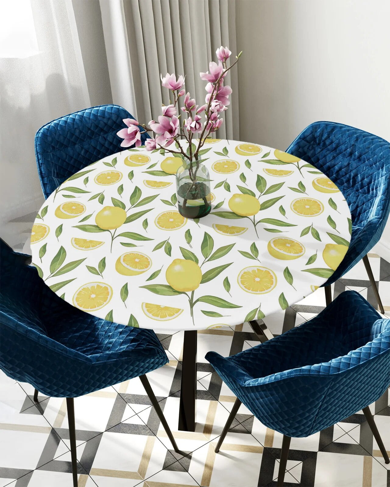 Fruit Lemon Pattern Round Elastic Edged Table Cover Protector Cloth ...