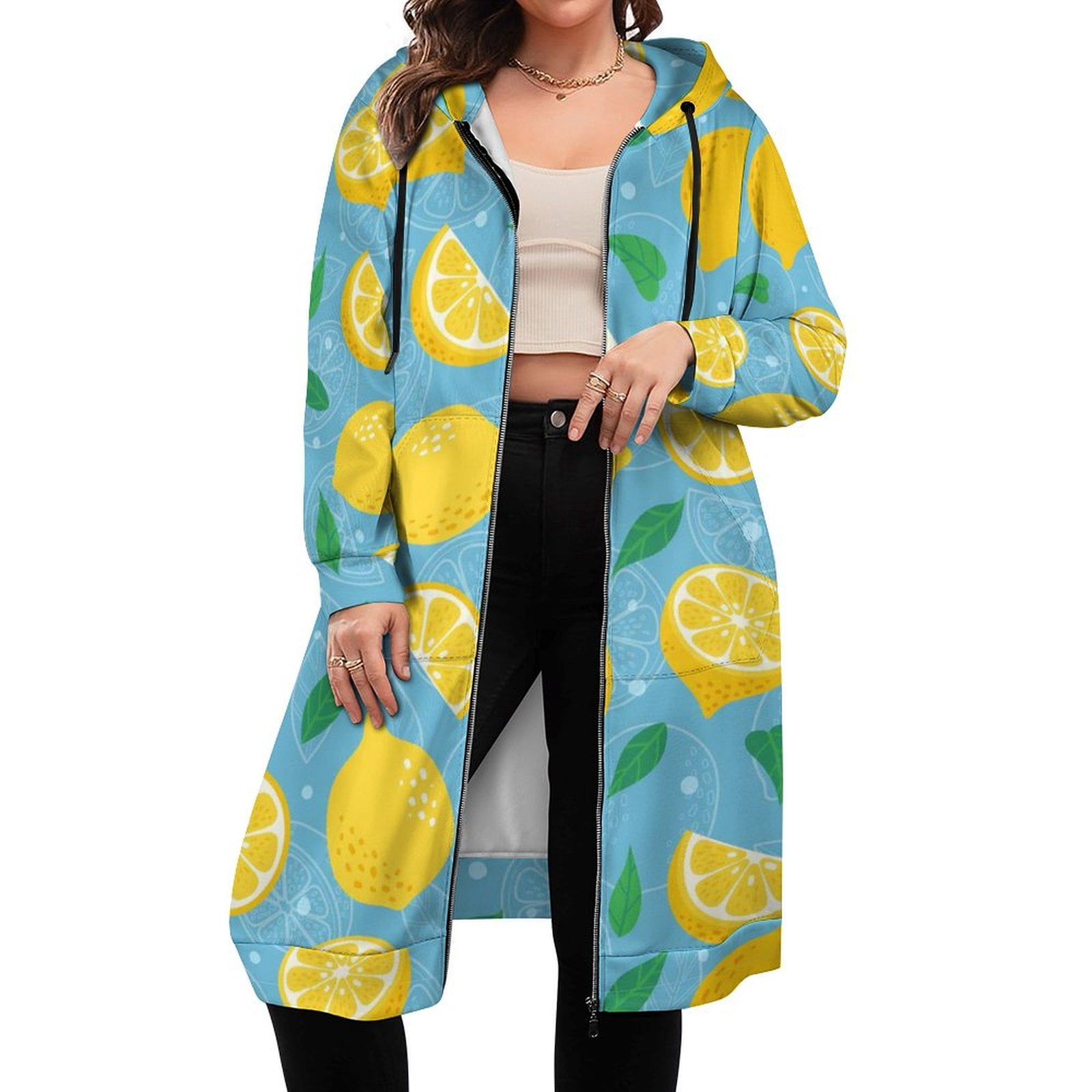 Fruit Lemon Pattern Women's Long Hoodies Zippered Up Sweatshirt Jacket ...