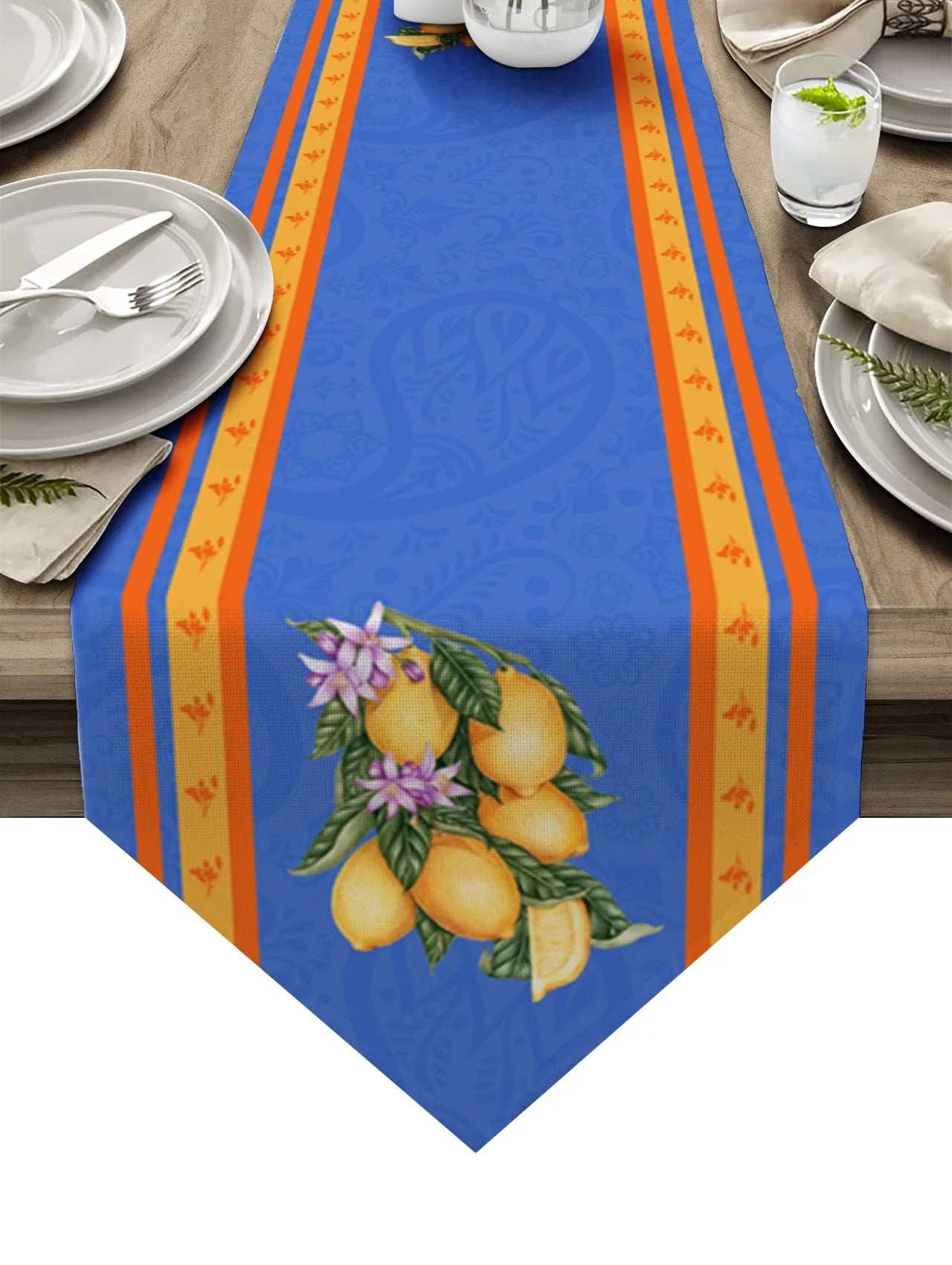 Fruit Lemon With Green Leaves Table Runner Christmas Hotel Wedding ...