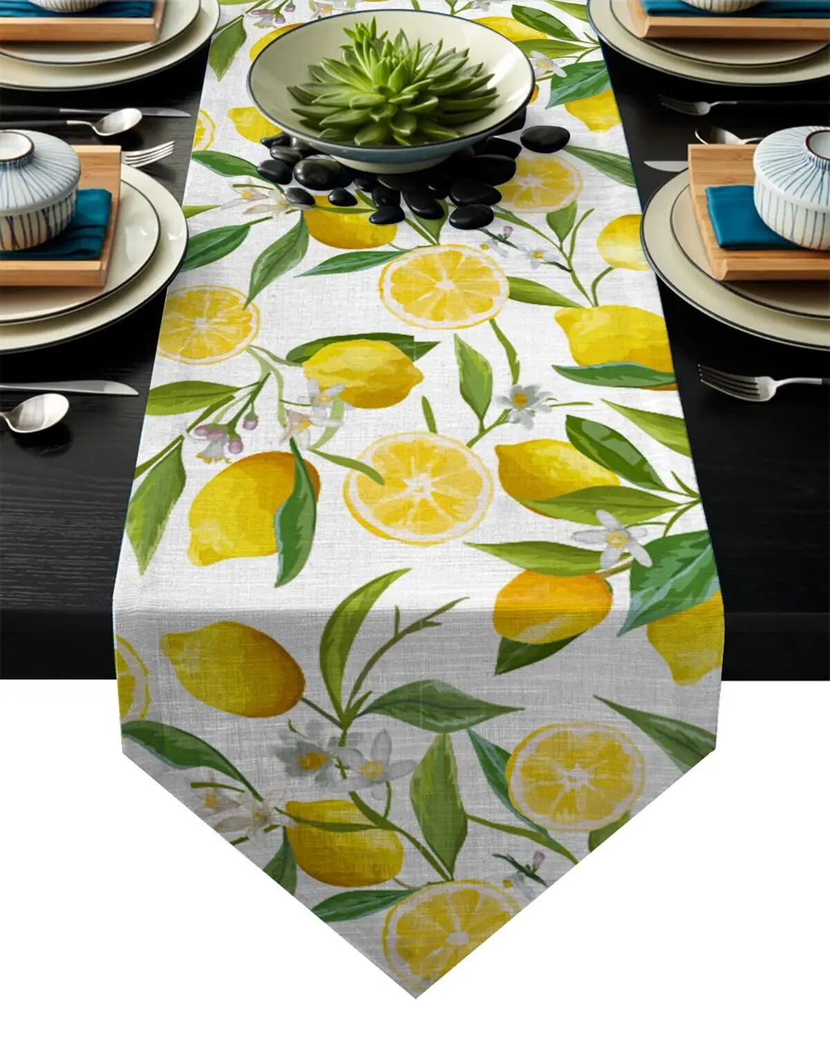 Fruit Lemon With Green Leaves Table Runner Christmas Hotel Wedding ...