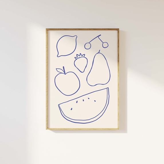 Fruit Line Art Poster Minimal Wall Kitchen Cute Drawn Poster, Unframed ...