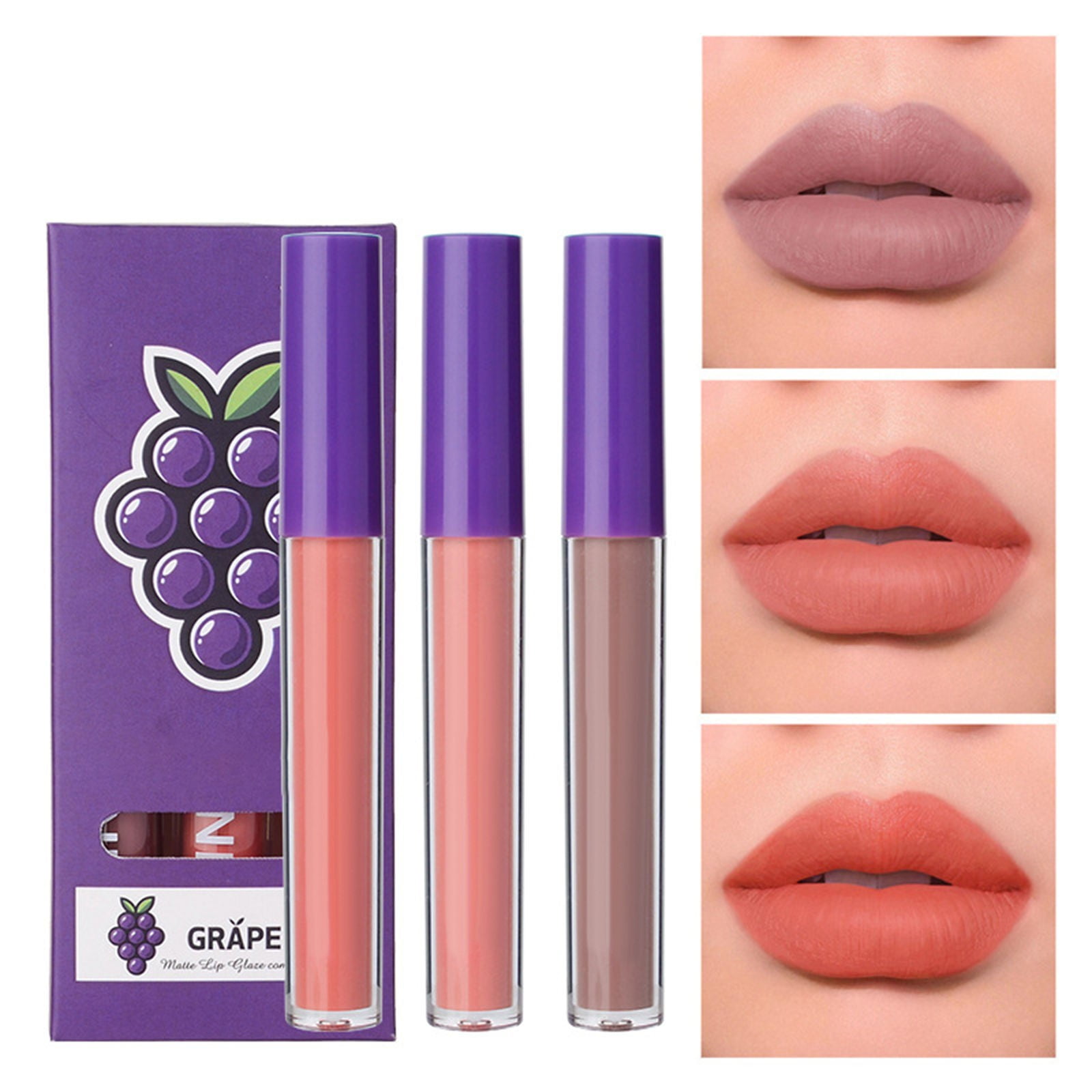 Fruit Lip Glaze Set 3 Pieces Liquid Lip Glaze Long Lasting Lip Gloss ...