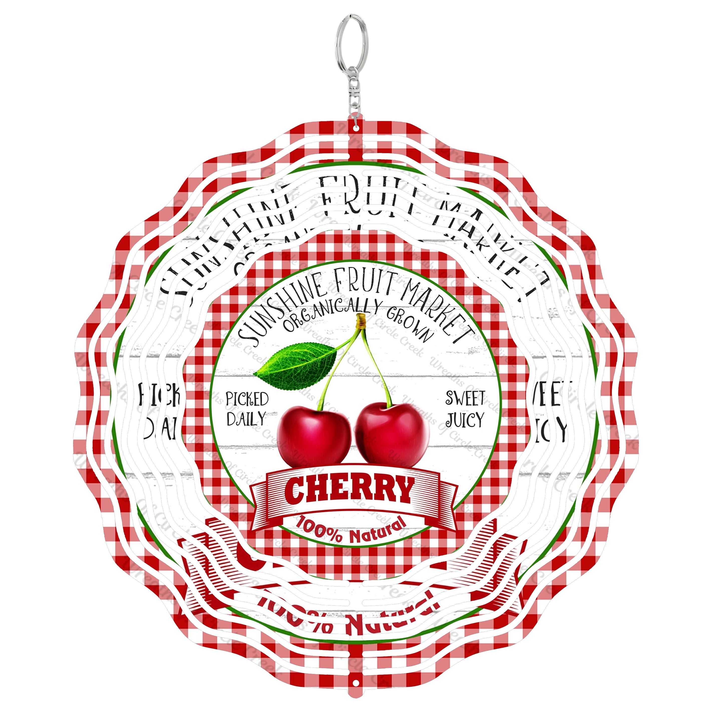 Fruit Market Cherries Red Plaid 3D Wind Spinner, UV Printed Tinplate ...